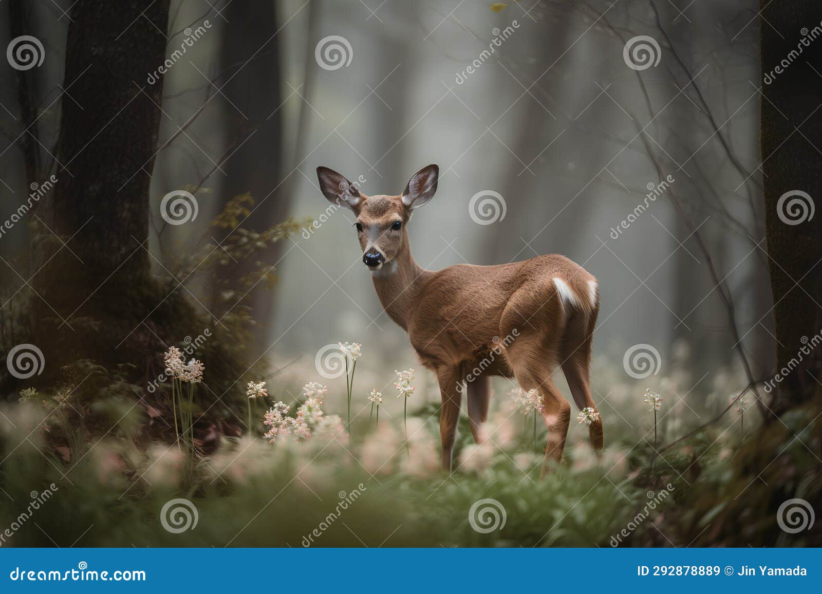 Whitetail Doe Standing in the Forest Looking at Camera Stock ...