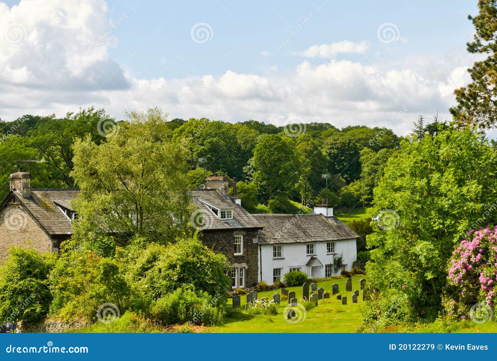 Whitewashed Cottage in Woodland Setting. Stock Image - Image of fields ...