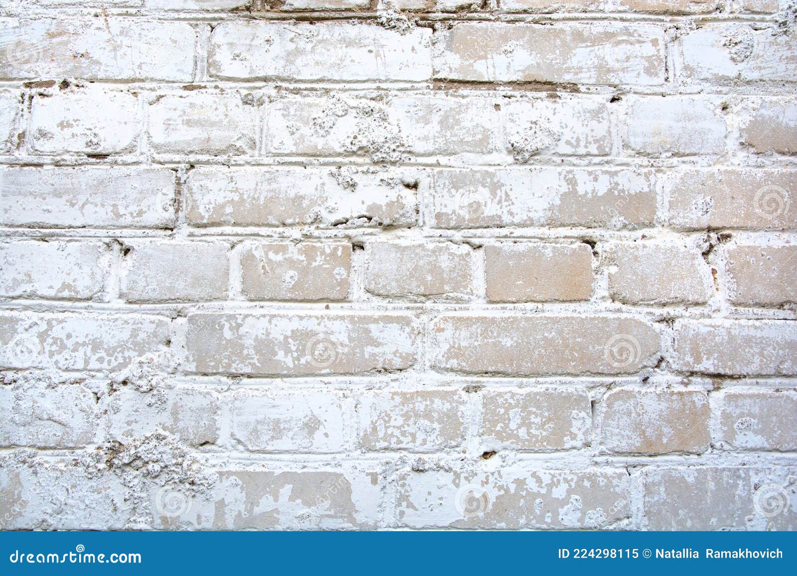 Whitewashed Weathered Brick Wall Horizontally Stock Image - Image of ...