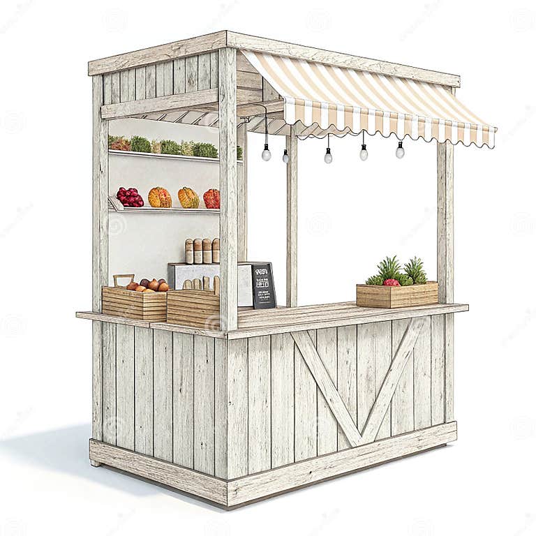 Whitewashed Wooden Stall Shop Mockup for Product Presentation 3D ...
