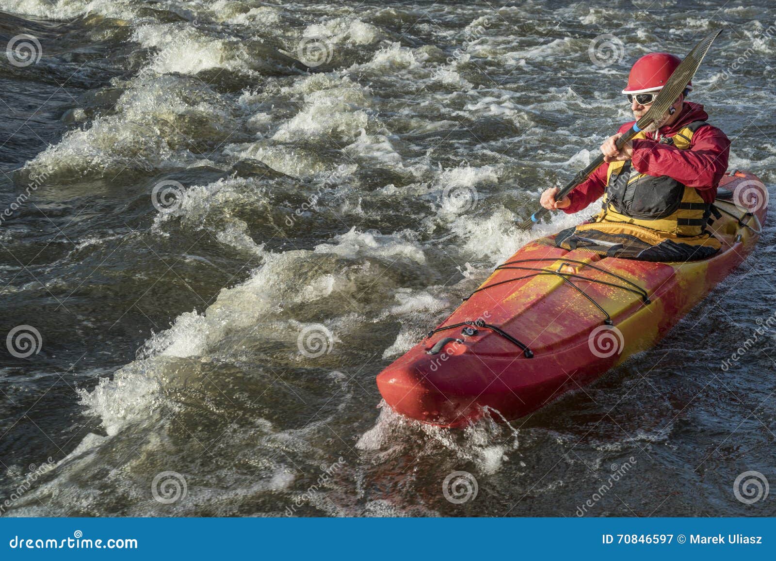 Whitewater River Kayaker Paddling Stock Image - Image of recreation ...