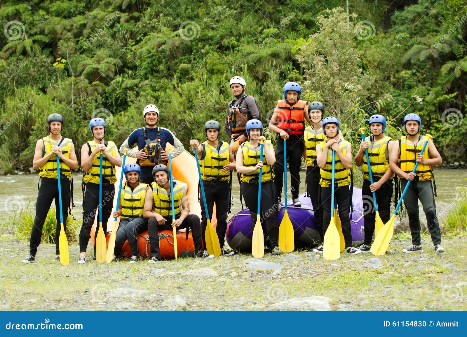 Whitewater River Rafting Team Stock Photo - Image of group, helmet ...