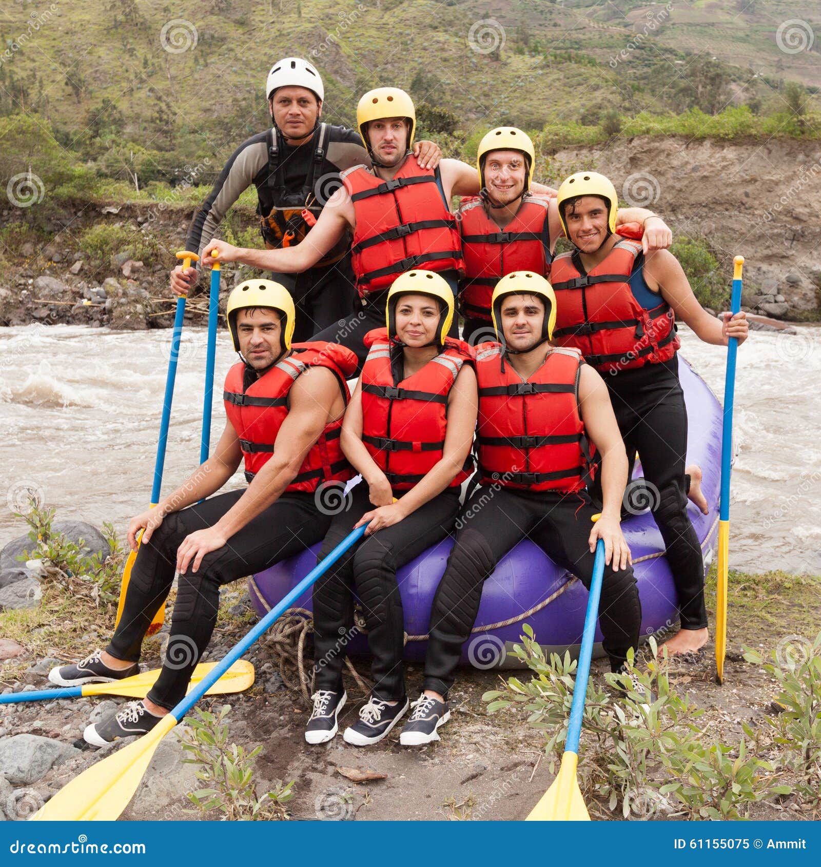 Whitewater River Rafting Team Stock Image - Image of helmet, boat: 61155075