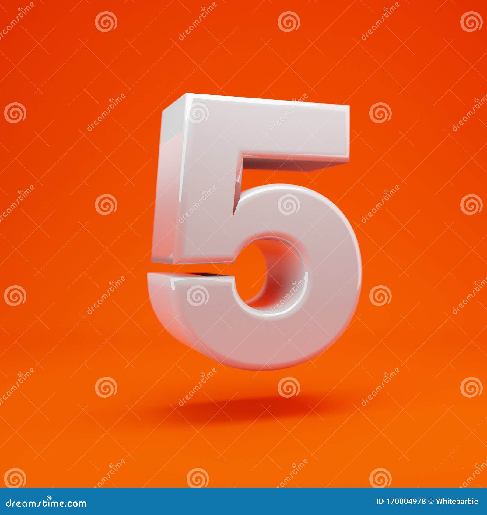 Whithe Glossy 3d Number 5 on Hot Orange Background Stock Illustration ...