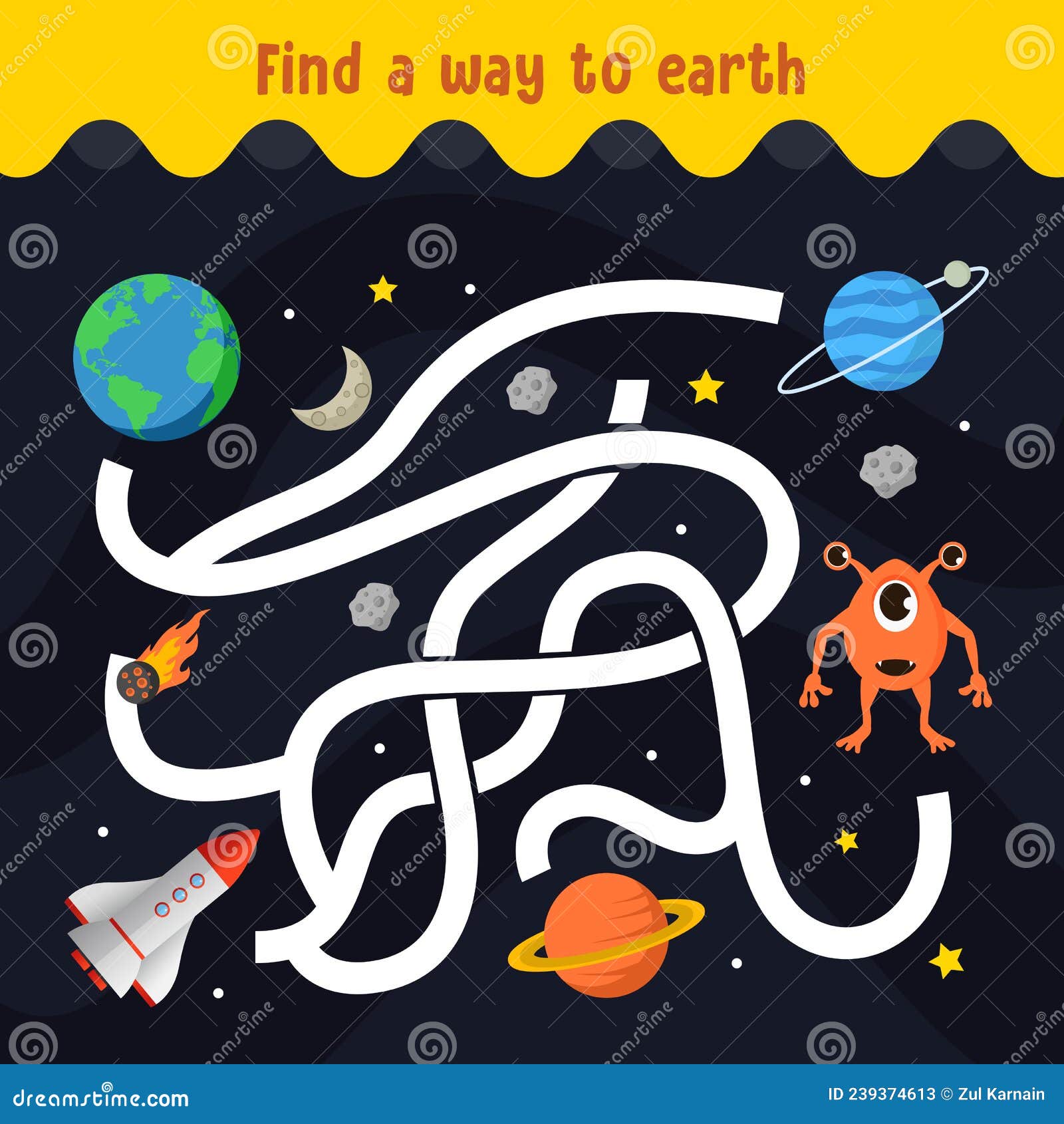 Find Your Way To Alien Planet Maze for Kids Game Education with Space ...