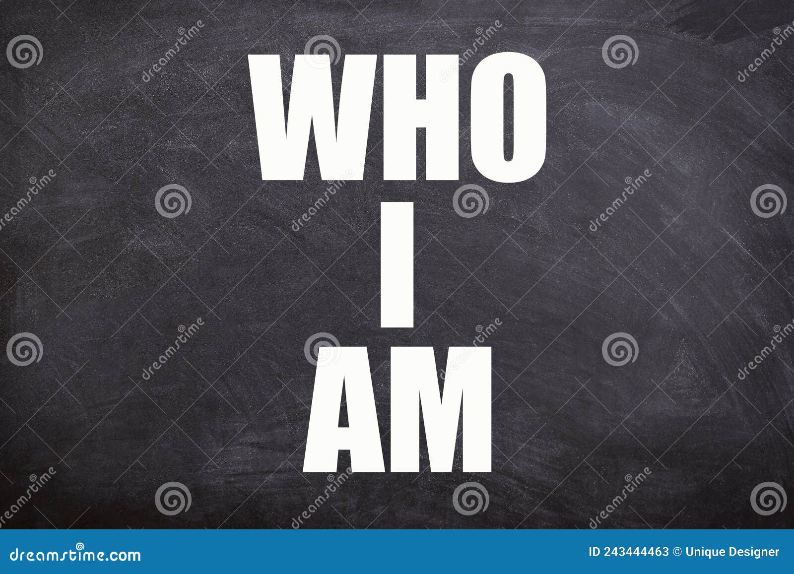 Who I am White Text and Quotes with Blackboard Background. Stock ...
