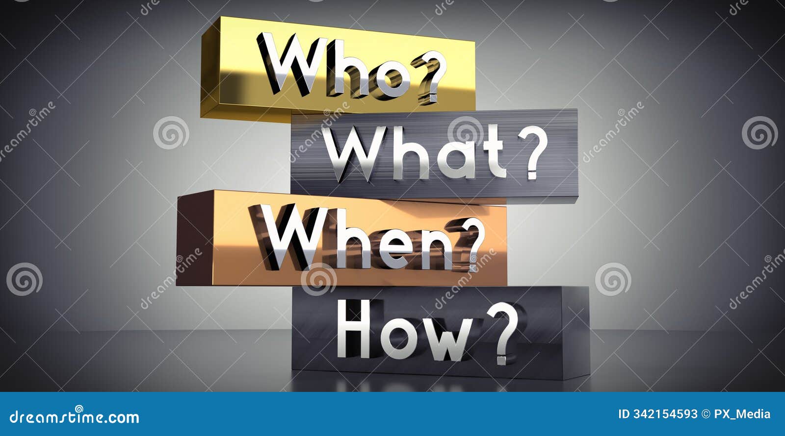 Who, What, when, How - Words on Metal Blocks Stock Illustration ...