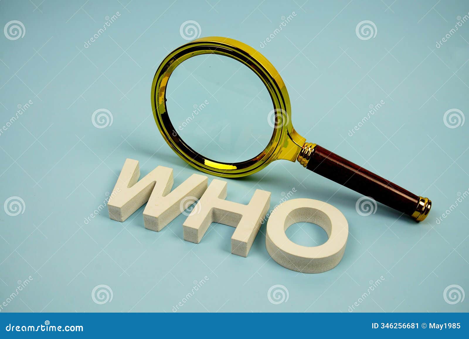 WHO? Word with Magnifying Glass on Blue Background Stock Image - Image ...