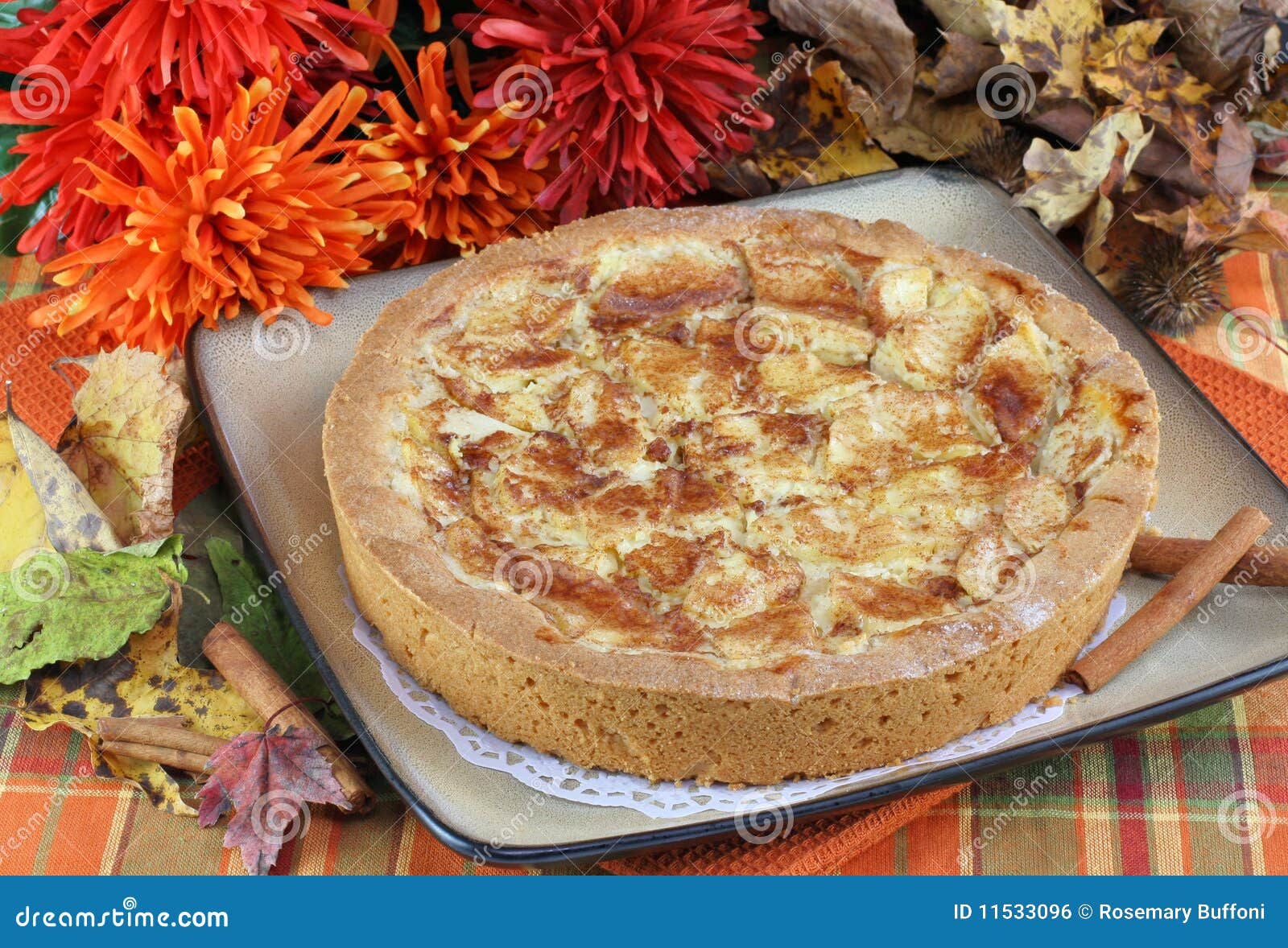 Whole Apple Kuchen Cake in Fall Setting. Stock Photo - Image of plaid ...