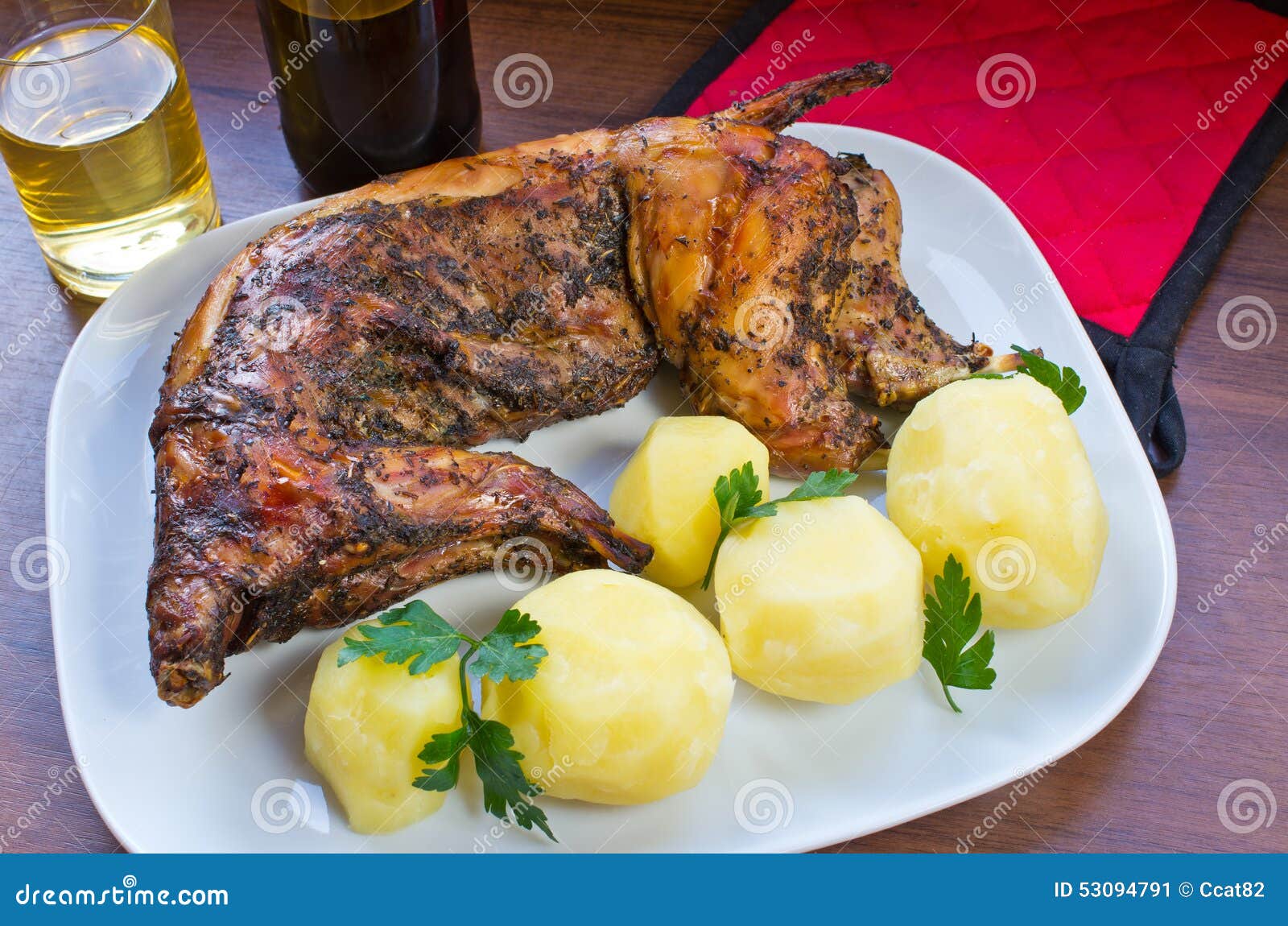 Whole baked rabbit stock image. Image of herbs, brown - 53094791