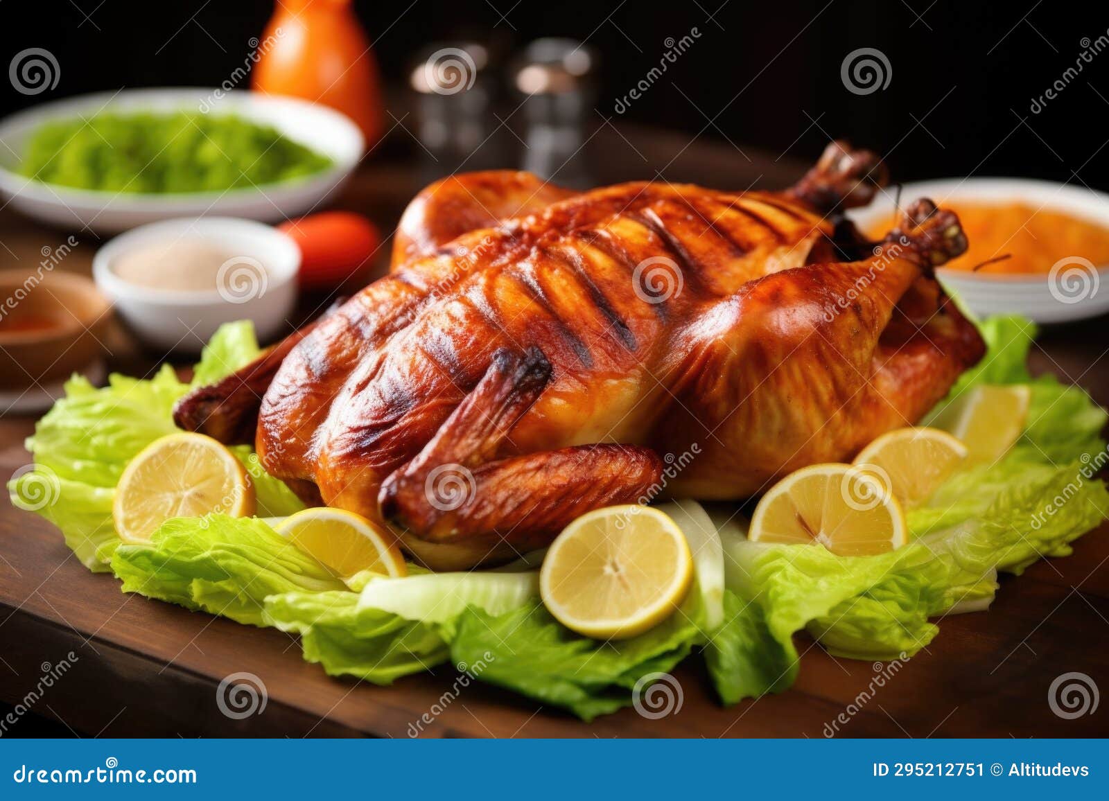 Whole Barbecue Chicken Resting on a Bed of Lettuce Stock Image - Image ...