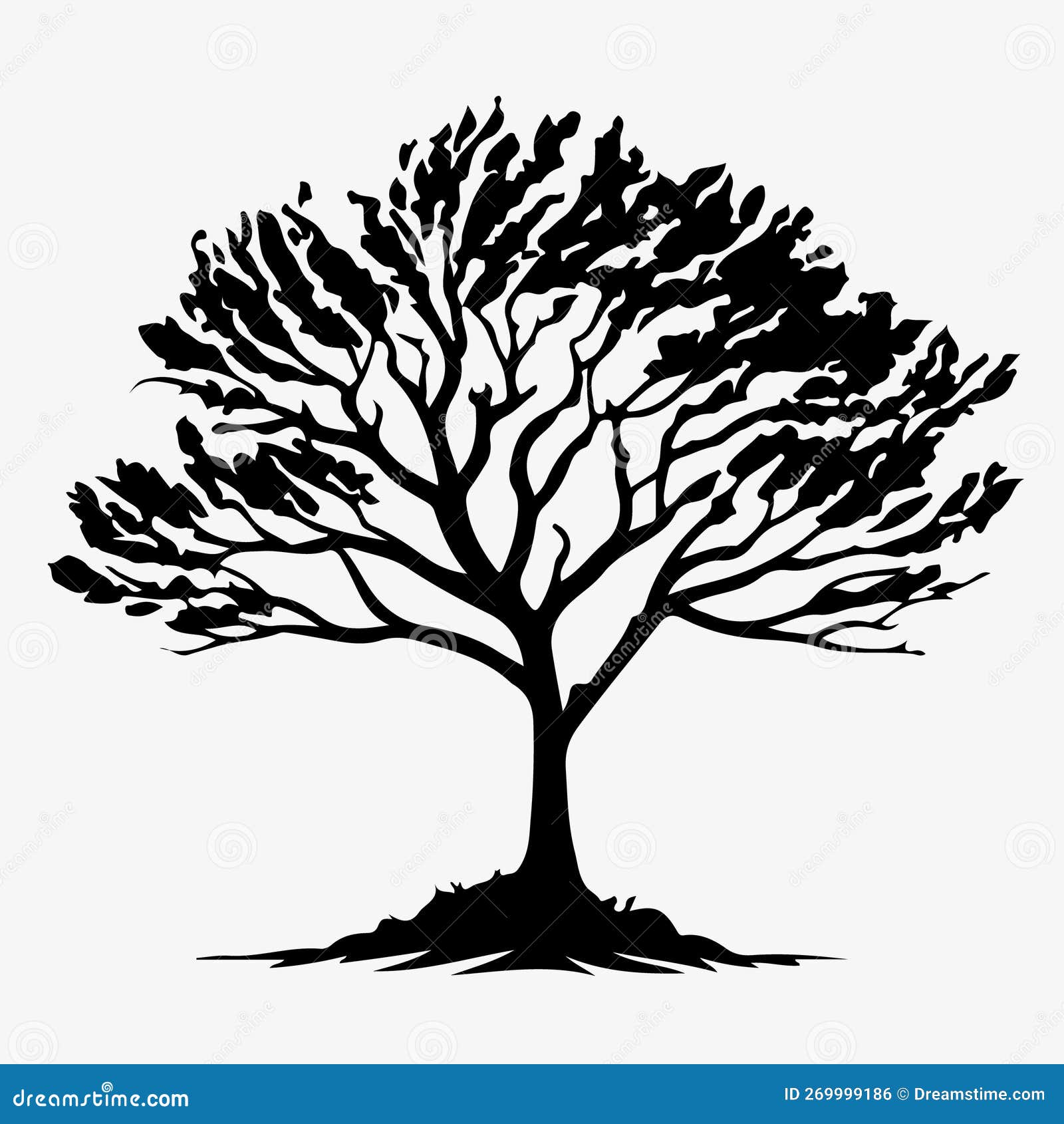 Whole Black Tree with Roots Isolated White Background Vector Stock ...