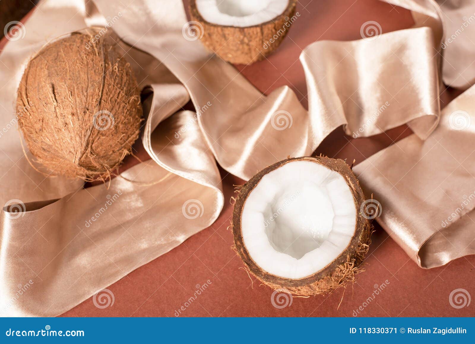 Whole and Broken Coconuts and Ribbons Stock Image - Image of natural ...
