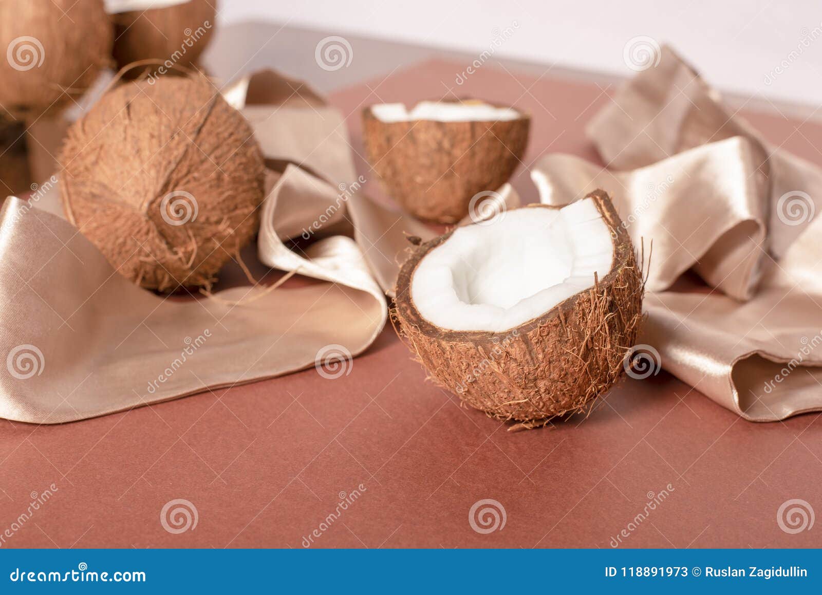 Whole and Broken Coconuts and Ribbons Stock Image - Image of exotic ...