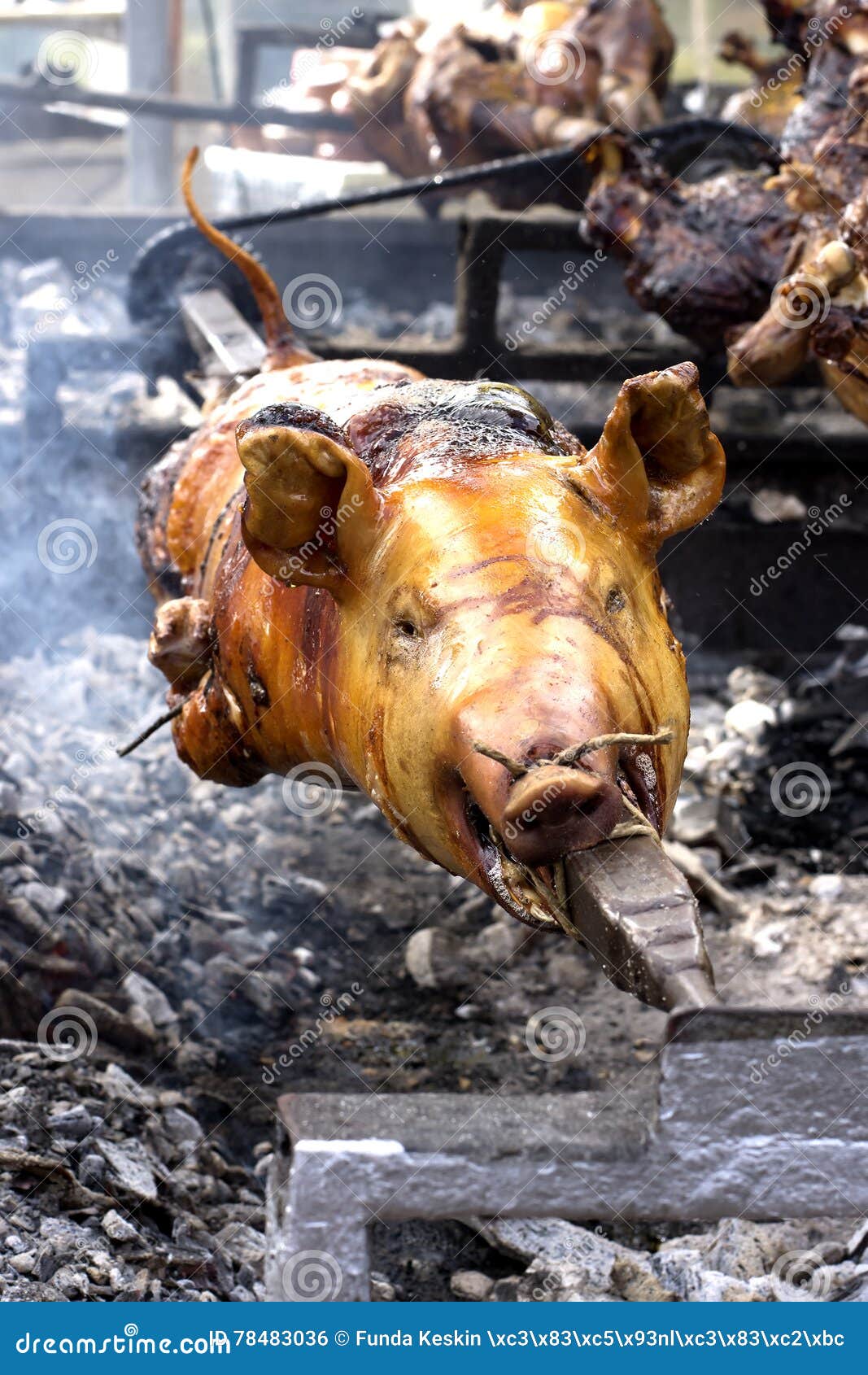Whole Carcass of a Pig Roasting on the Grill Stock Photo - Image of ...
