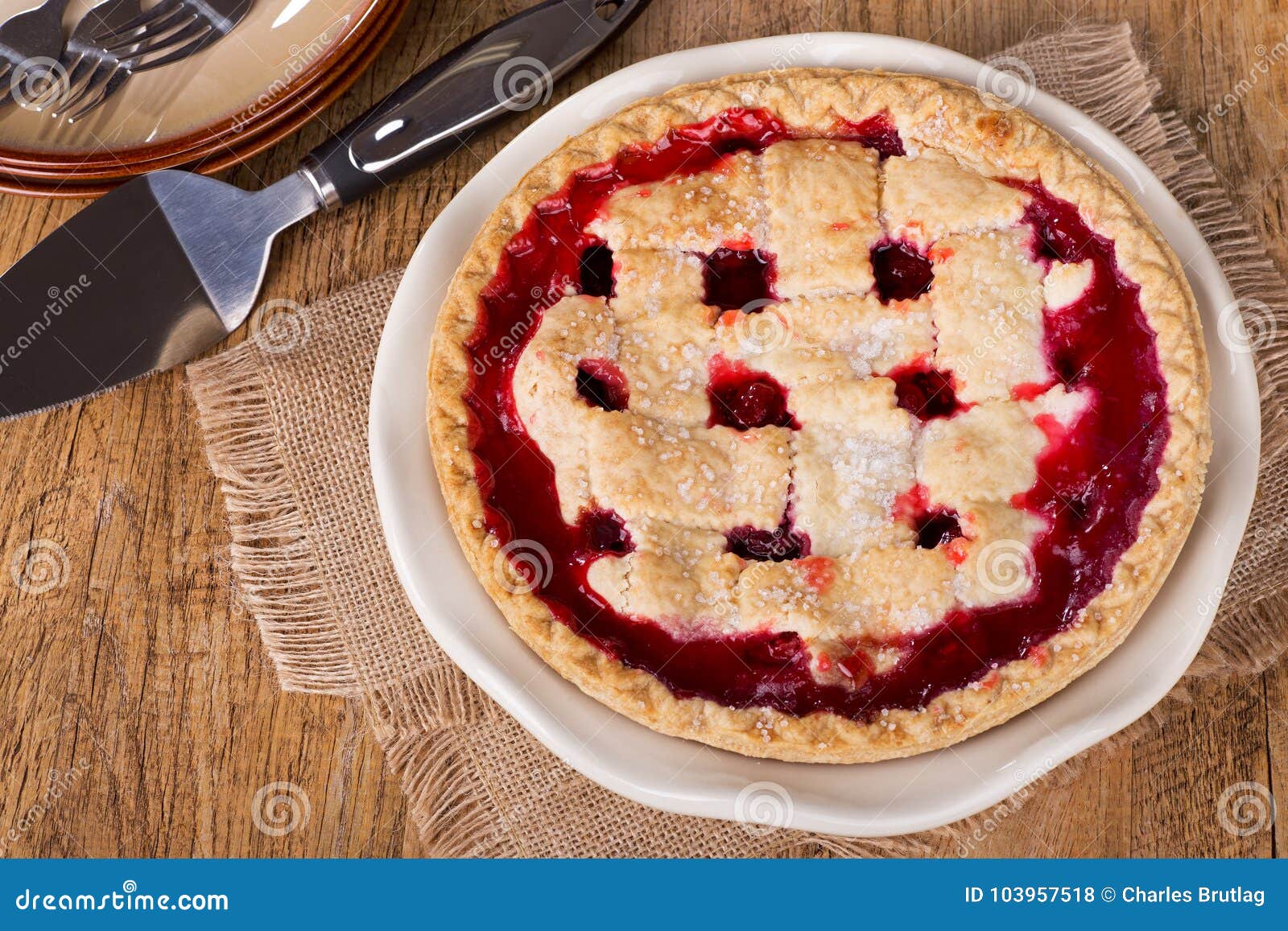 Whole Cherry Pie stock photo. Image of wooden, food - 103957518