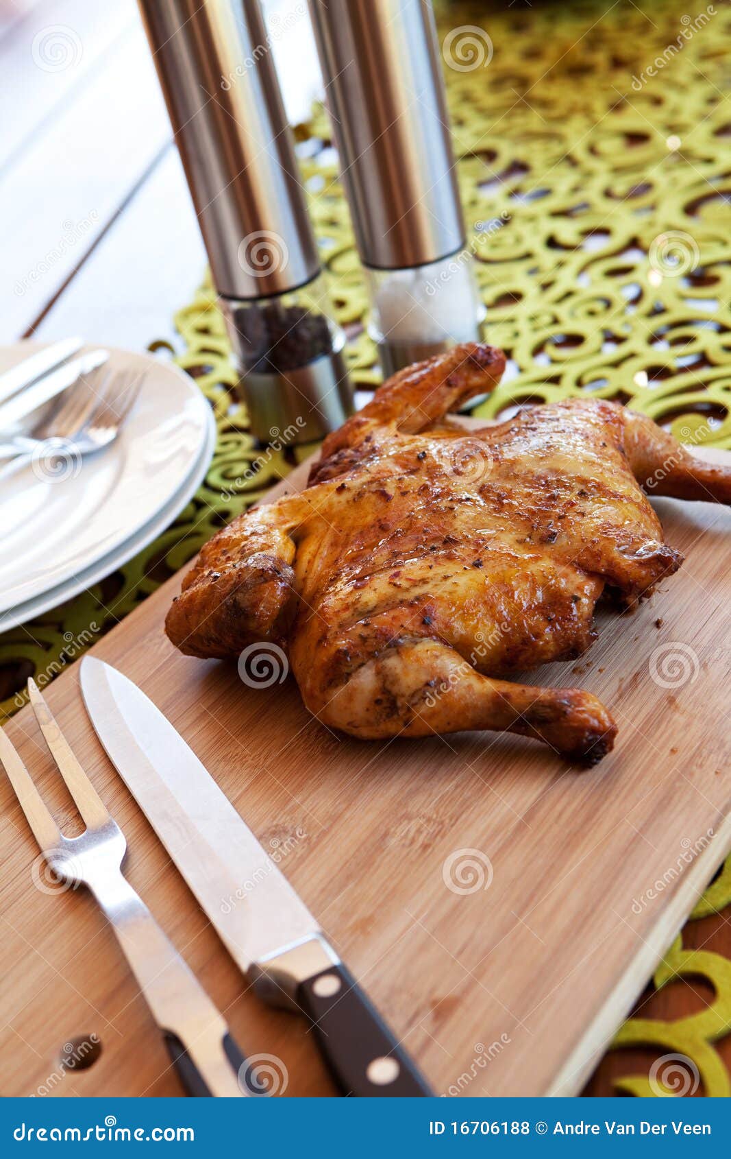 Whole Chicken with Cutlery and Spices Stock Photo - Image of cook, fork ...