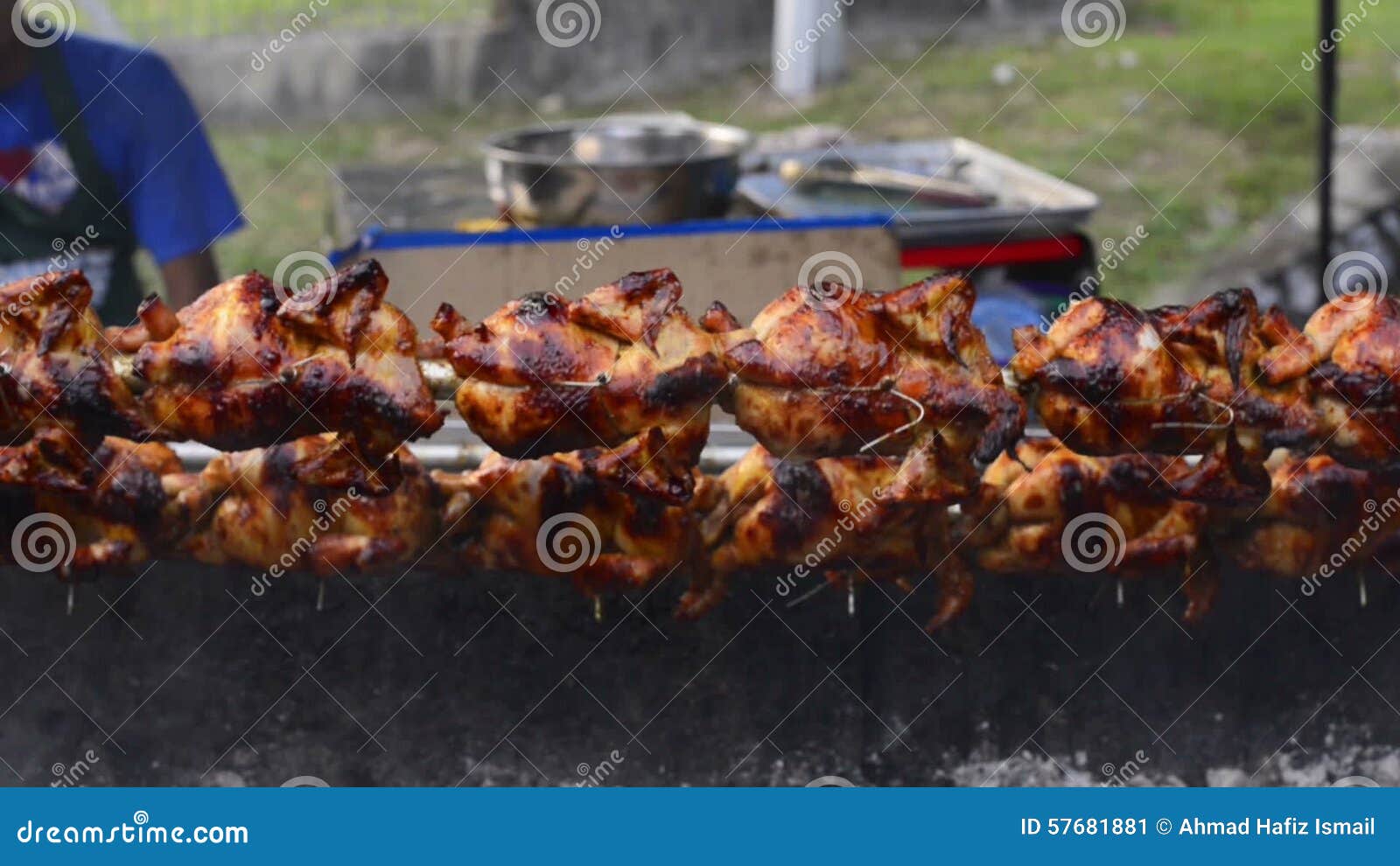 Whole Chicken on Open Pit Barbeque. Roadside Stall during Ramadan ...