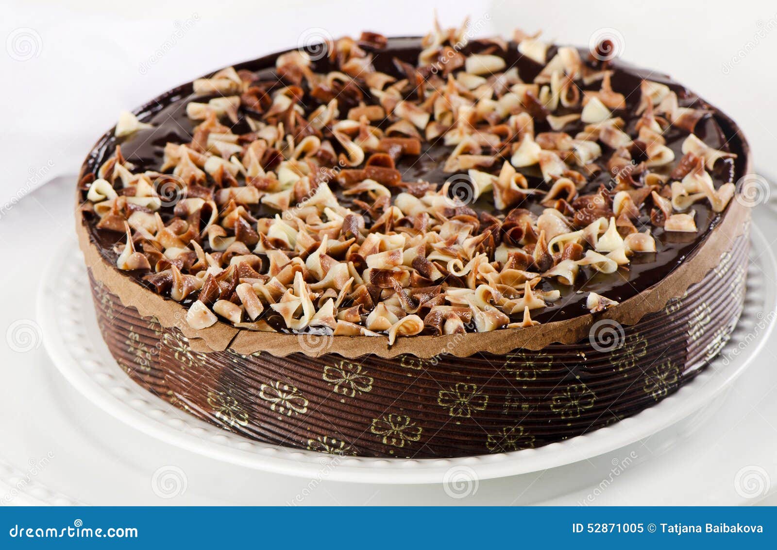 Whole Chocolate Cake on White Plate Stock Image - Image of delicious ...
