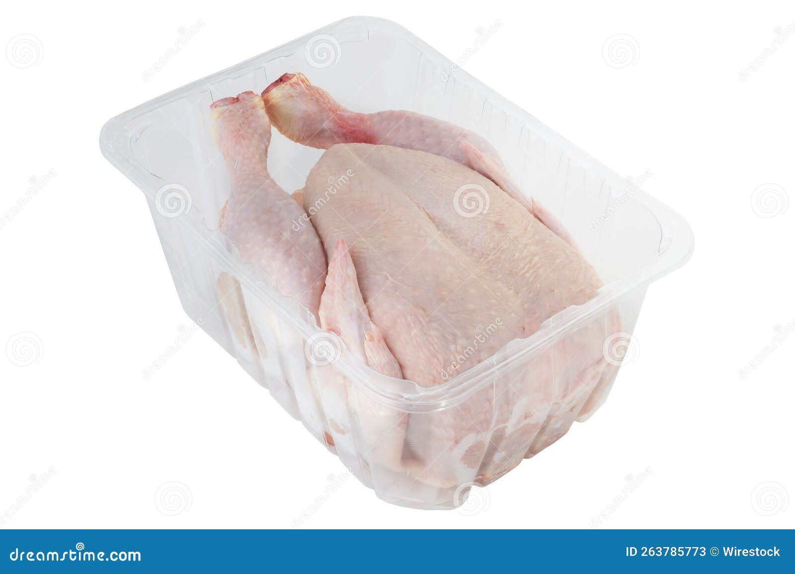 Whole Clean Chicken in Plastic Container Isolated on White White ...
