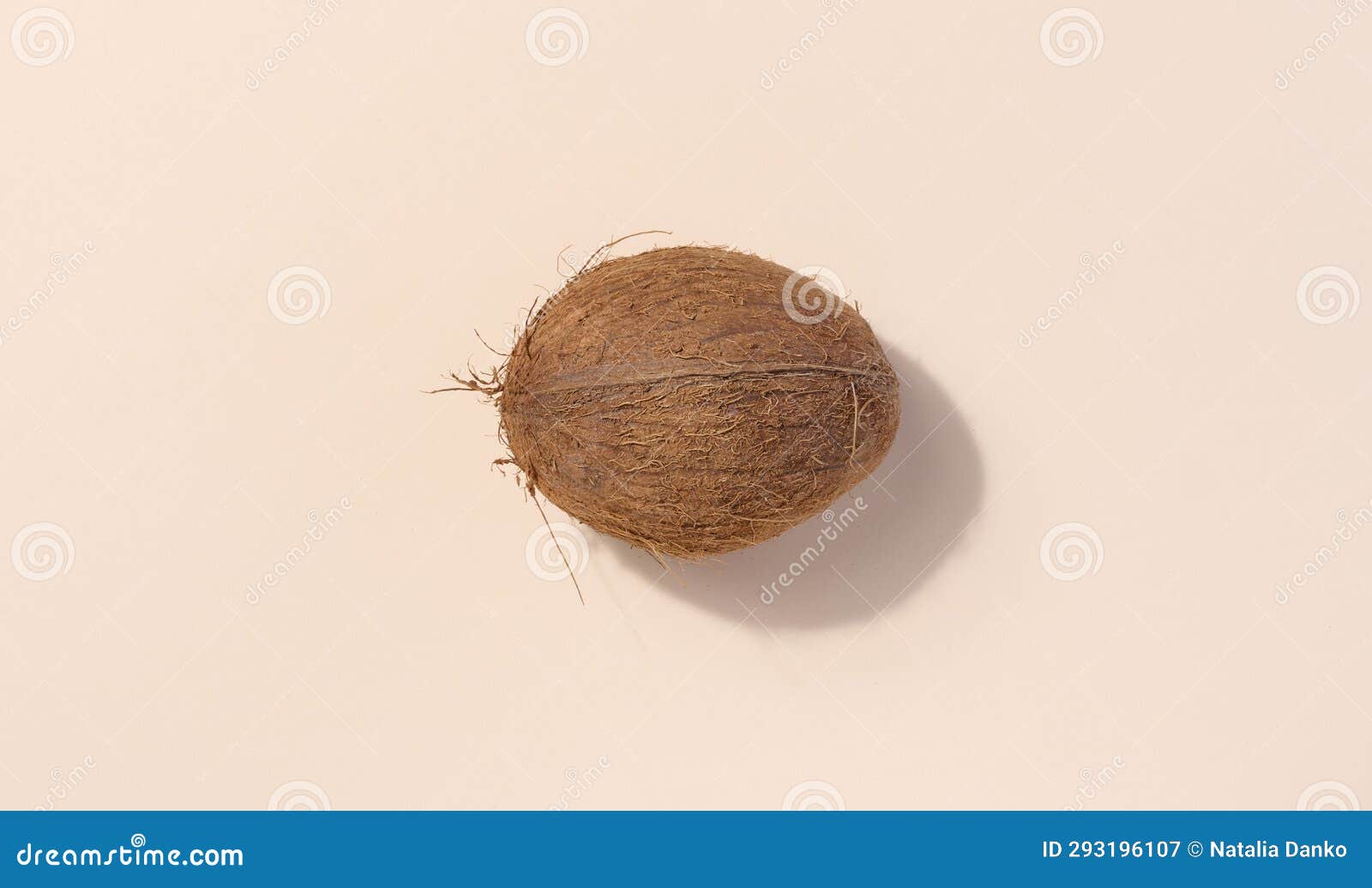 Whole Coconut on Beige Background, Top View Stock Image - Image of palm ...