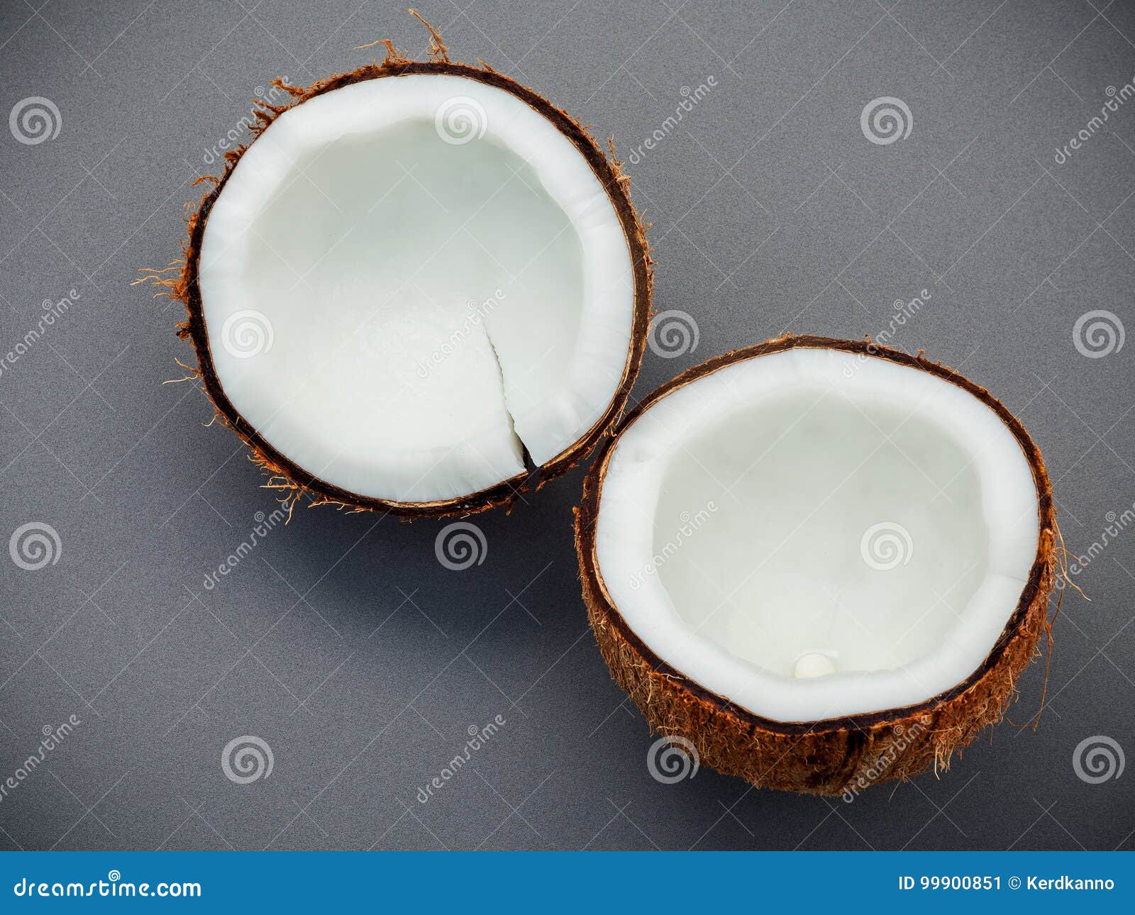 Whole of Coconut Shell on Gray Background Flat Lay and Copy Space. Top ...