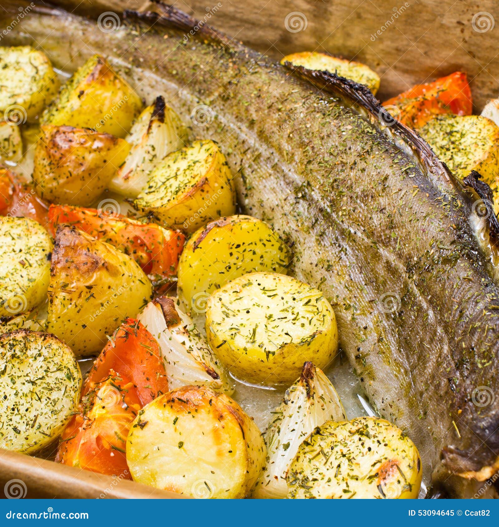 Whole cod with vegetables stock image. Image of dinner - 53094645
