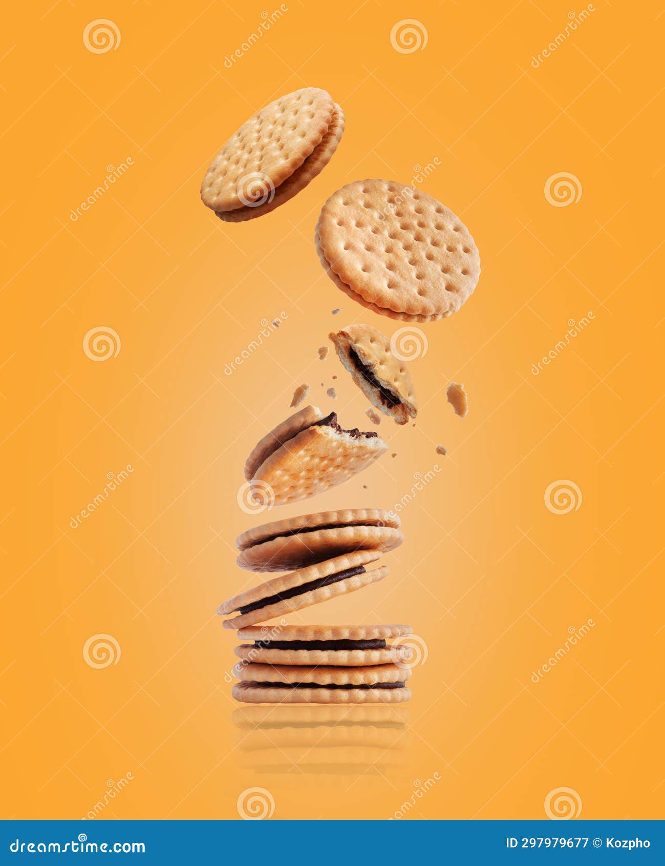 Whole and Crushed Crispy Cookies with Chocolate Filling. Stack of ...