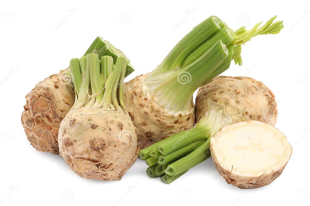 Whole and Cut Celery Roots Isolated on White Stock Image - Image of ...