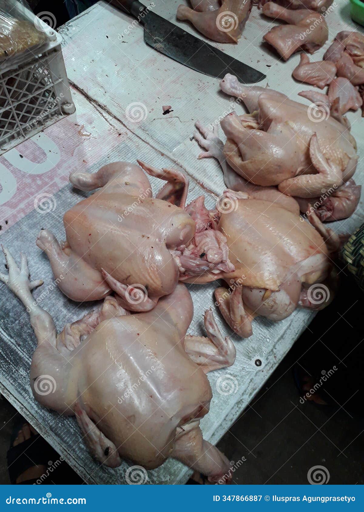 Whole Cut Chickens Line a Table at a Traditional Market Stock Image ...