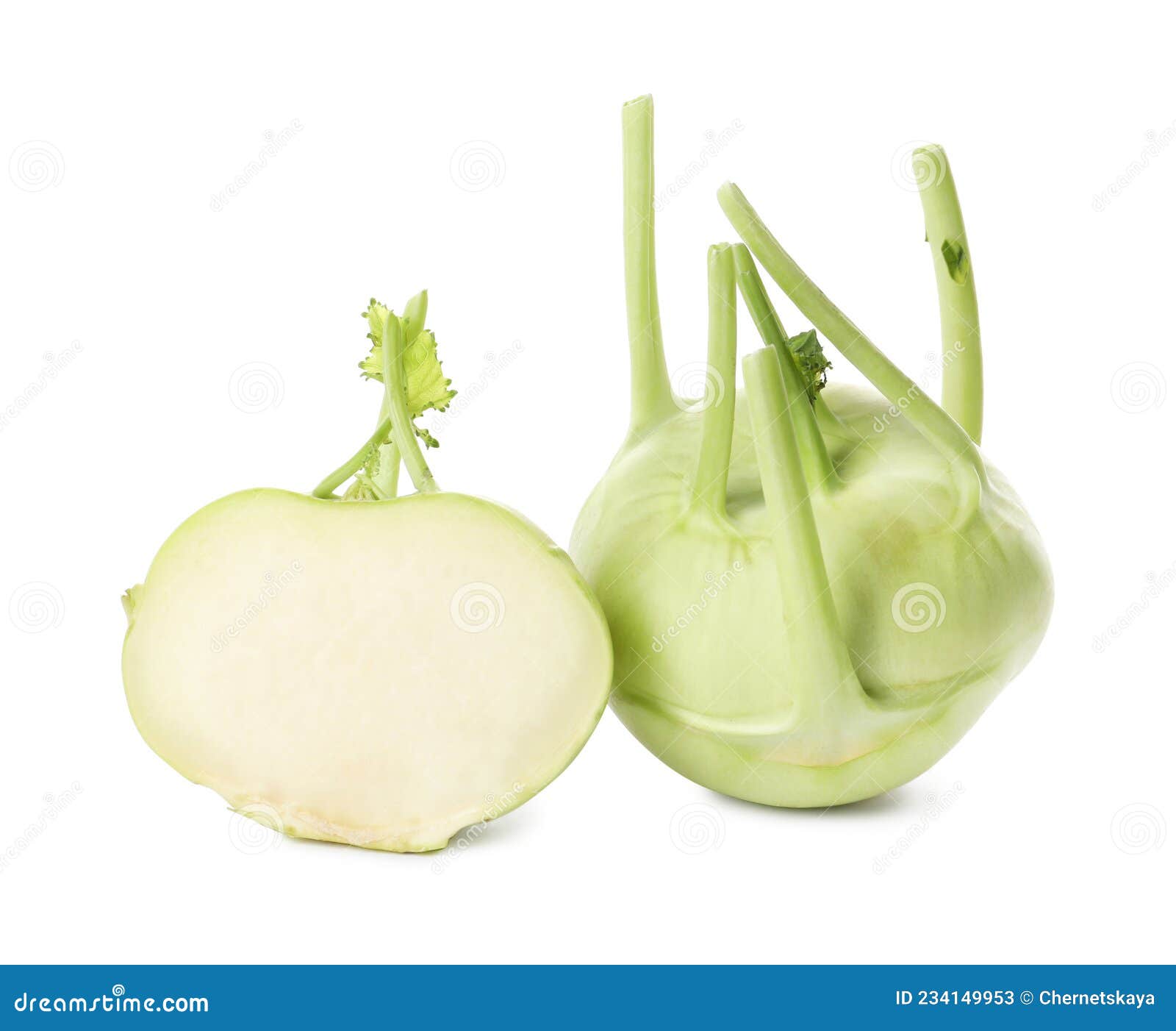 Whole and Cut Kohlrabi Plants on White Background Stock Image - Image ...