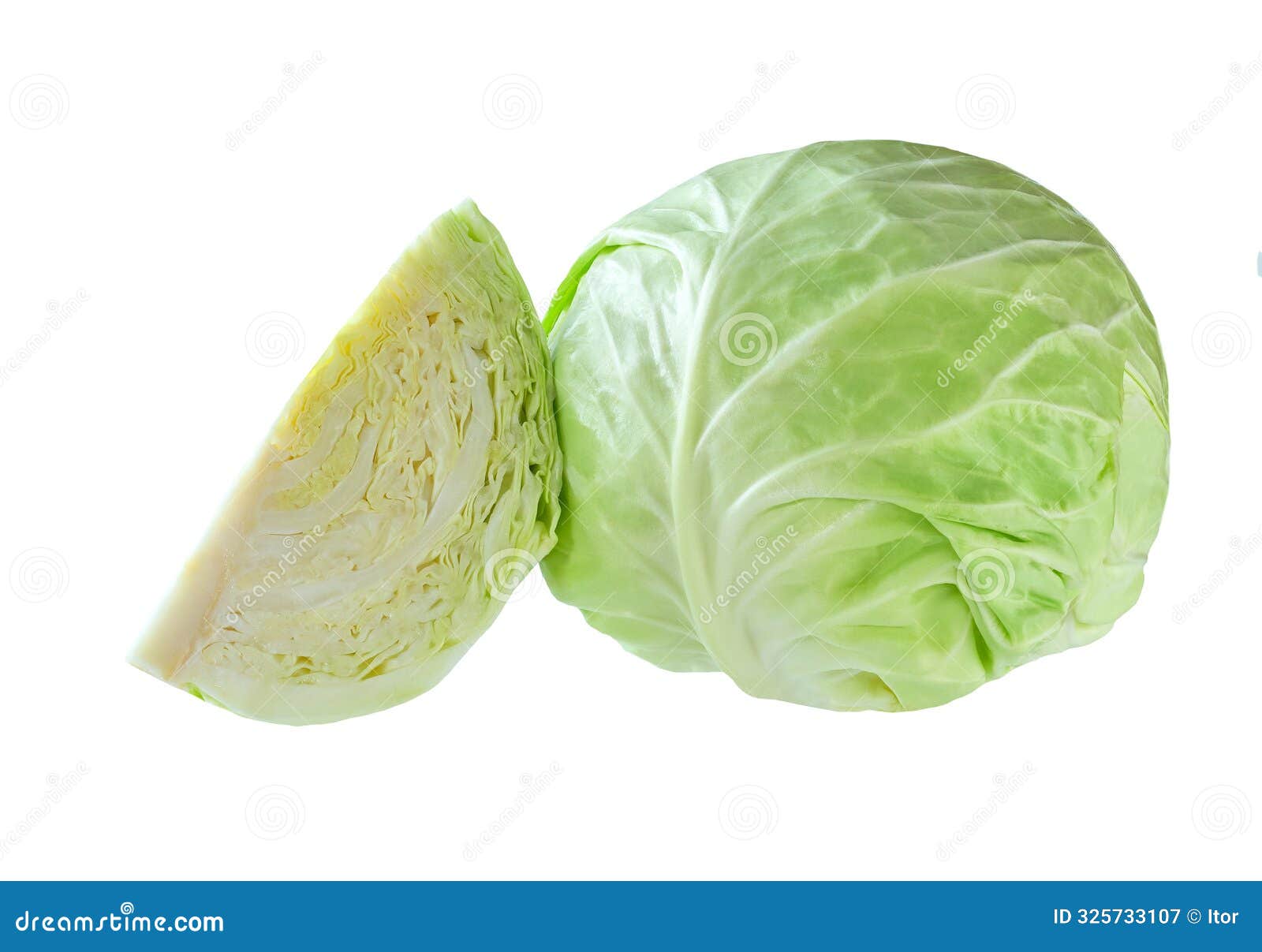Whole and Cut in Quarter Green Cabbage Isolated on White Background ...
