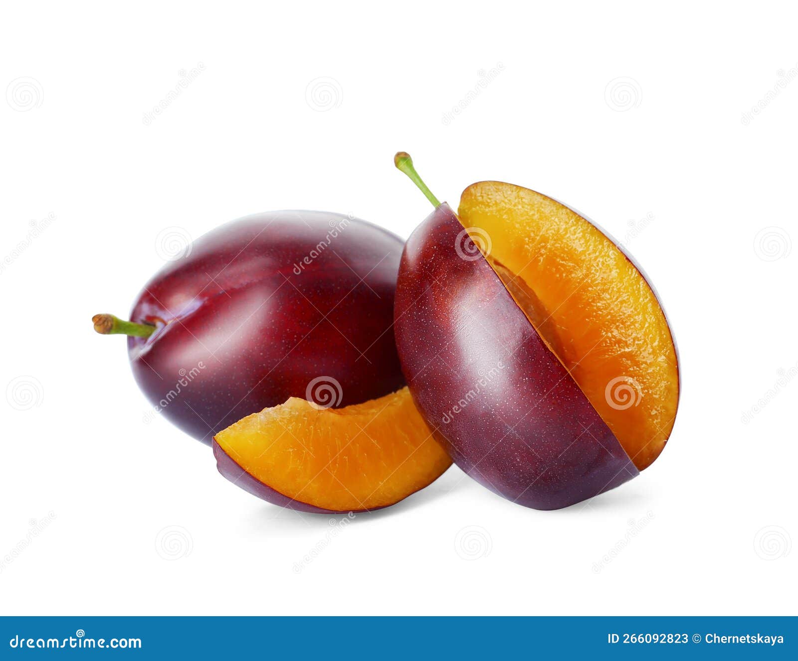 Whole and Cut Ripe Plums on White Background Stock Image - Image of ...