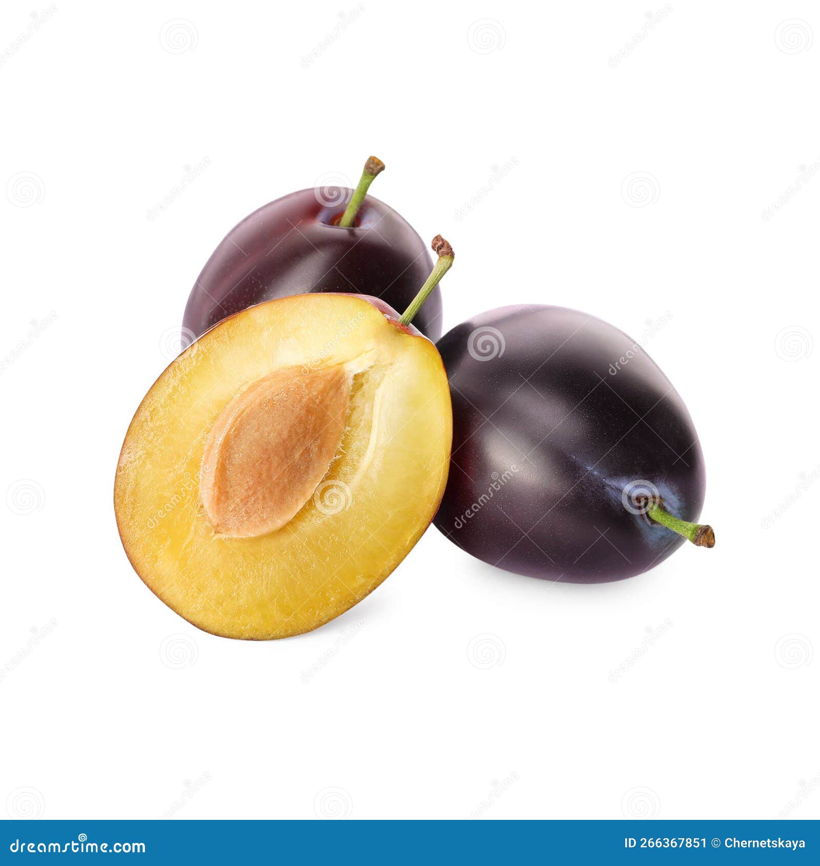 Whole and Cut Ripe Plums on White Background Stock Image - Image of ...