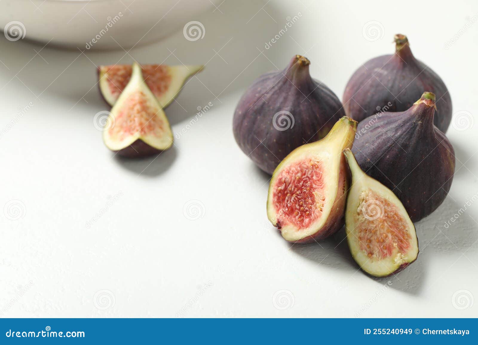 Whole and Cut Tasty Fresh Figs on White Table Stock Image - Image of ...