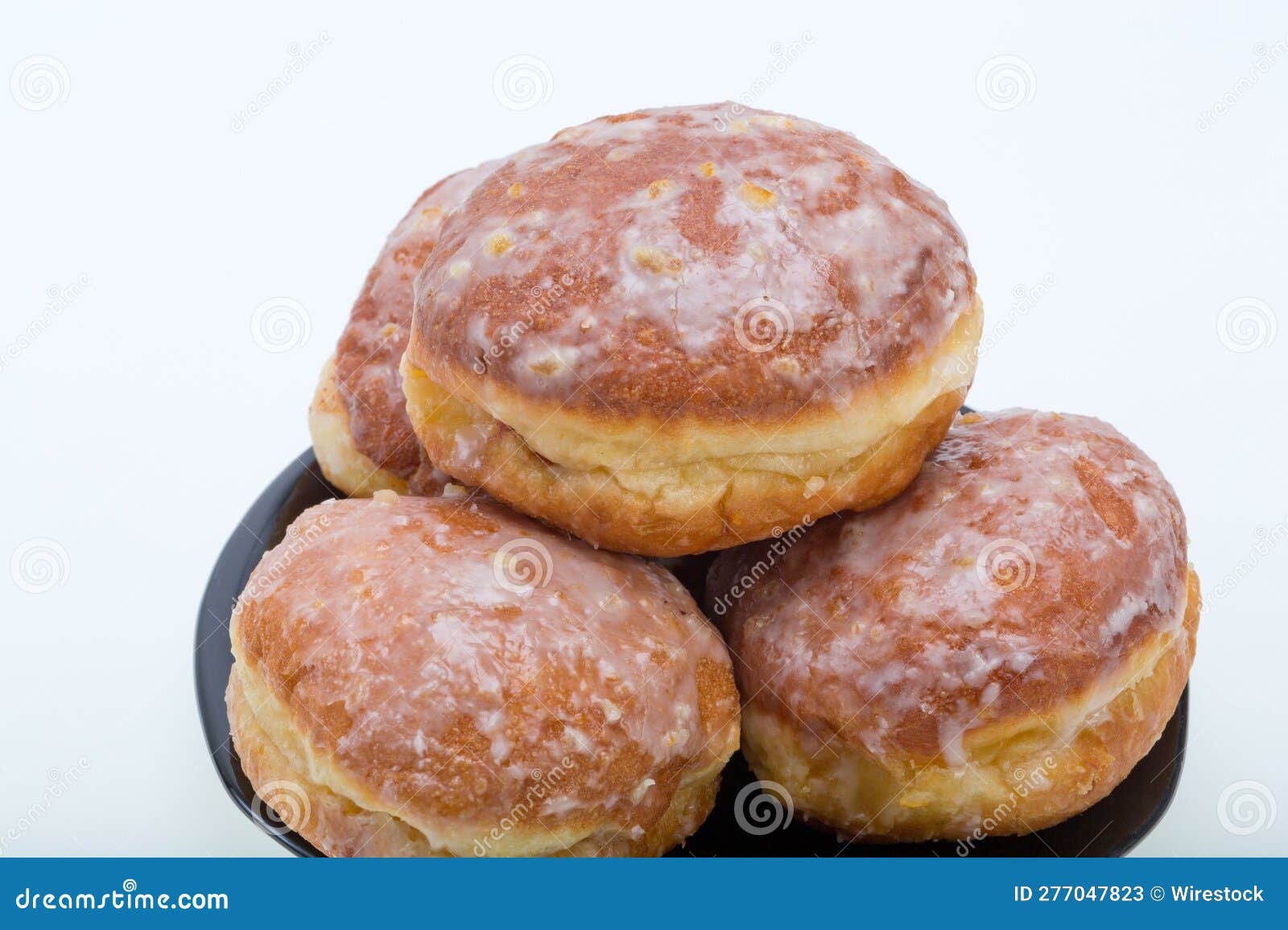 Whole Donuts on the Black Porcelain Plate Stock Image - Image of cherry ...