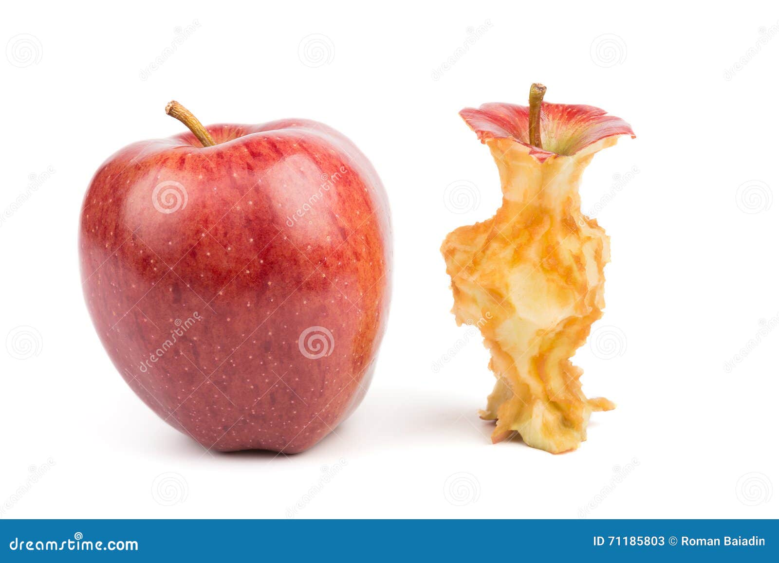 Whole and Eaten Apples. Isolated Stock Image - Image of freshness ...