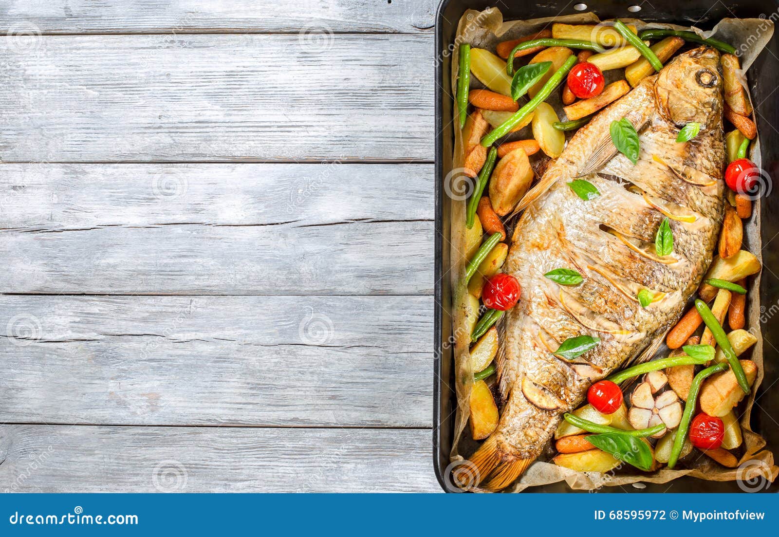 Whole Fish Baked in a Baking Dish, Top View Stock Photo - Image of ...