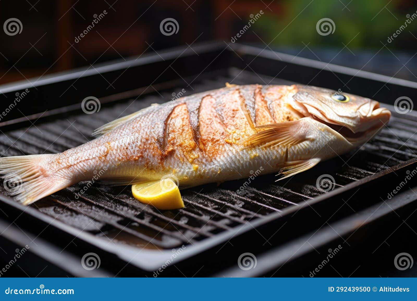Whole Fish on a Non-stick Griddle, with Sear Marks Visible Stock Photo ...