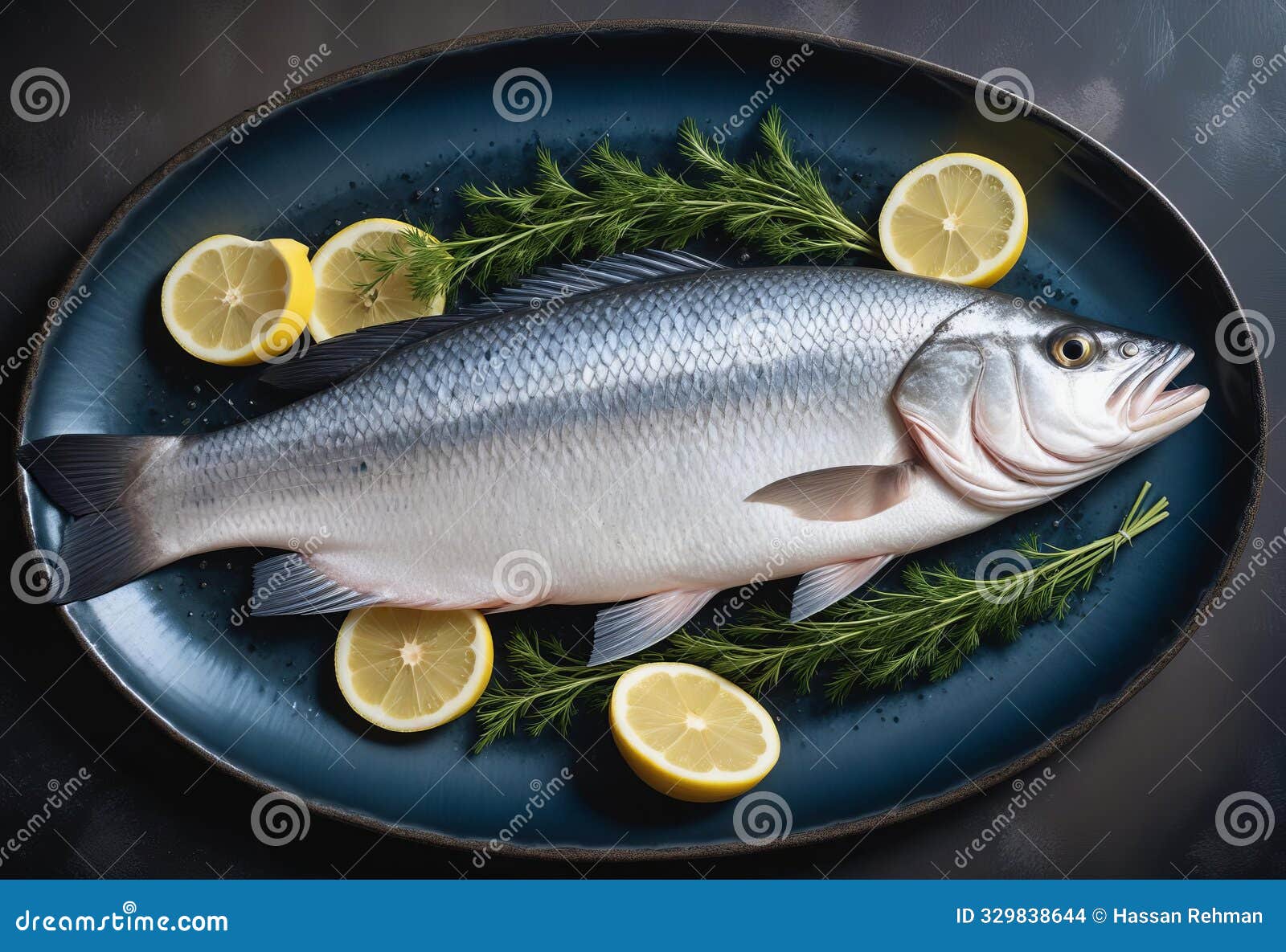 A Whole Fish with Scales, Head, and Tail on a Dark Plate Stock ...