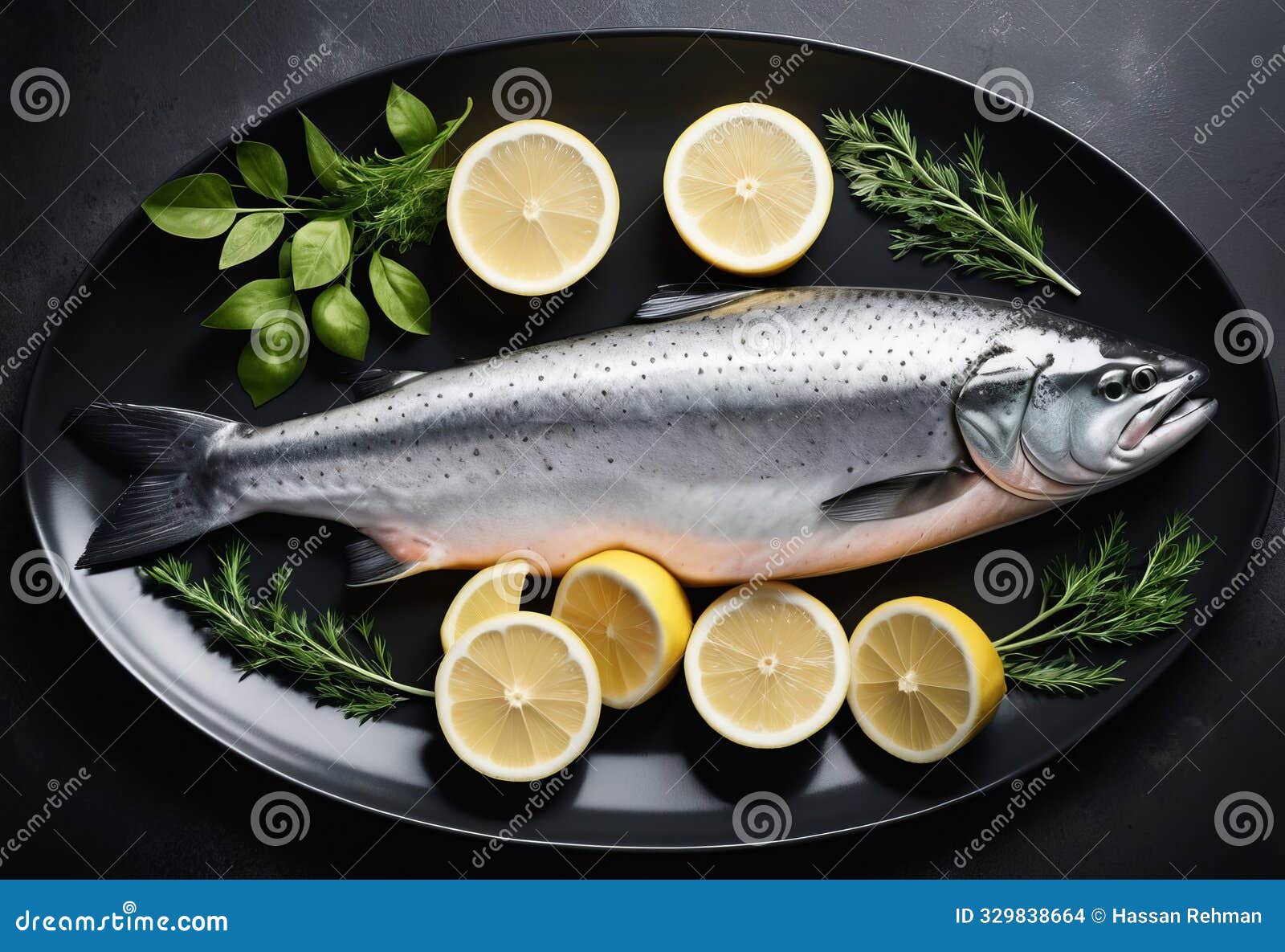 A Whole Fish with Scales, Head, and Tail on a Dark Plate Stock ...