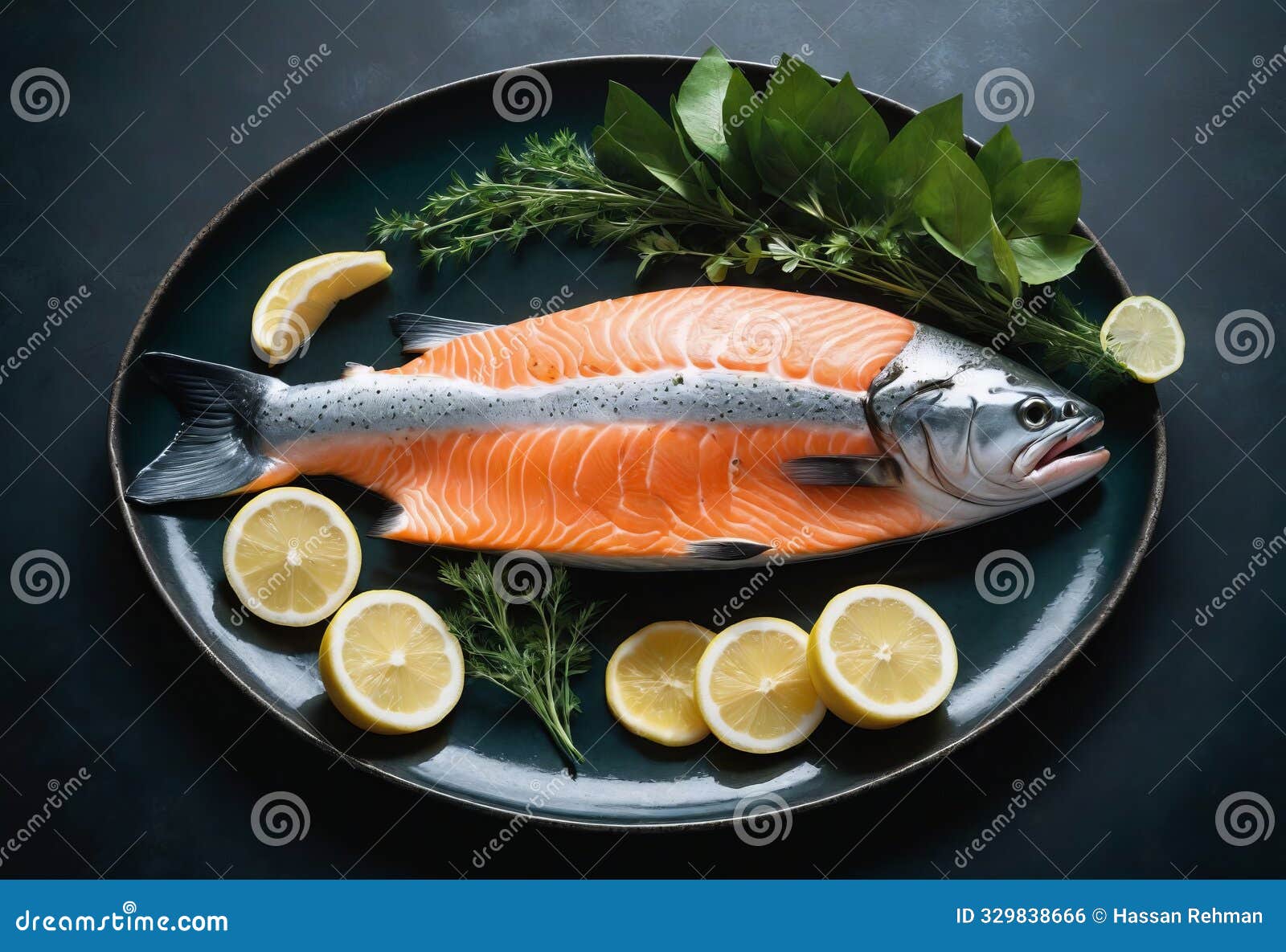 A Whole Fish with Scales, Head, and Tail on a Dark Plate Stock ...