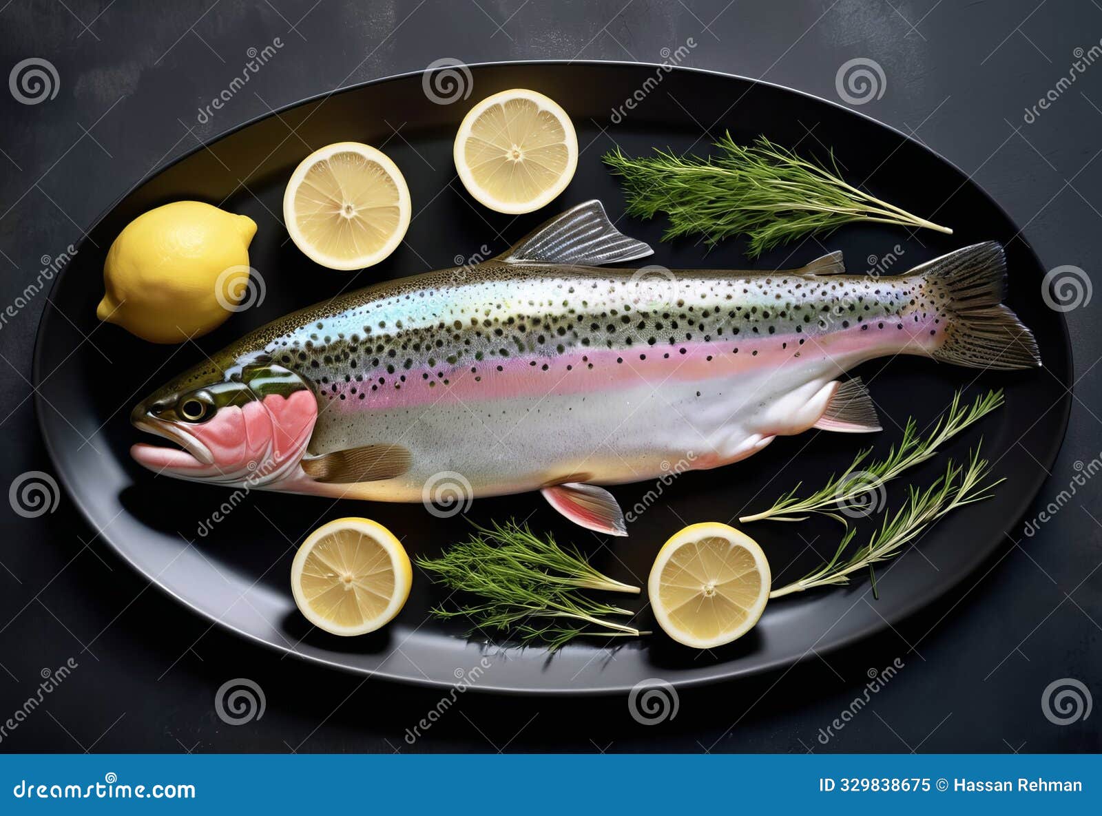 A Whole Fish with Scales, Head, and Tail on a Dark Plate Stock ...