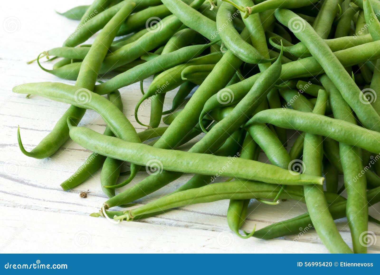 Whole French Green String Beans on White Rustic Wood. Stock Photo ...