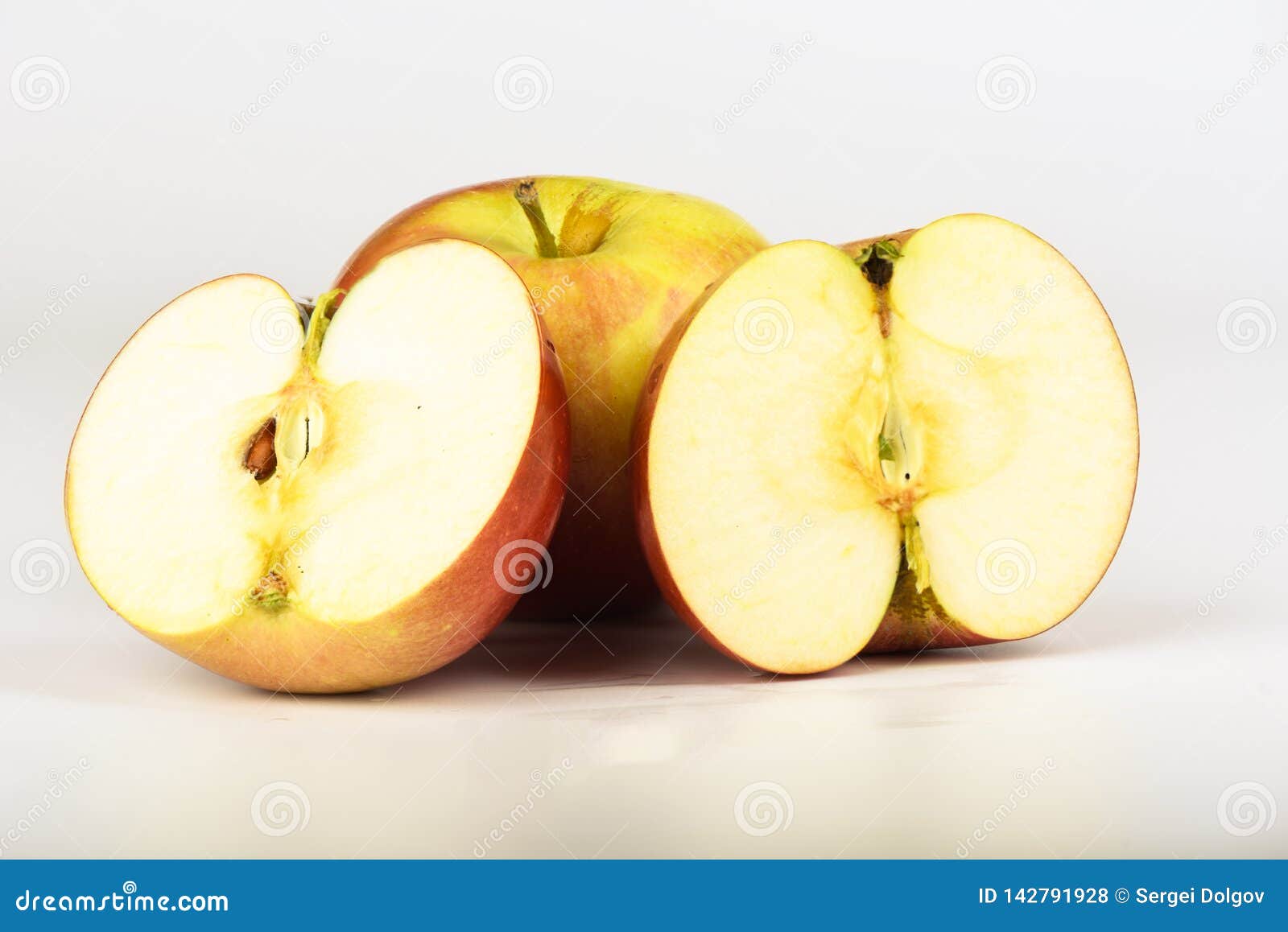 Whole Fresh Apple and Two Halves of Apple Stock Photo - Image of ...