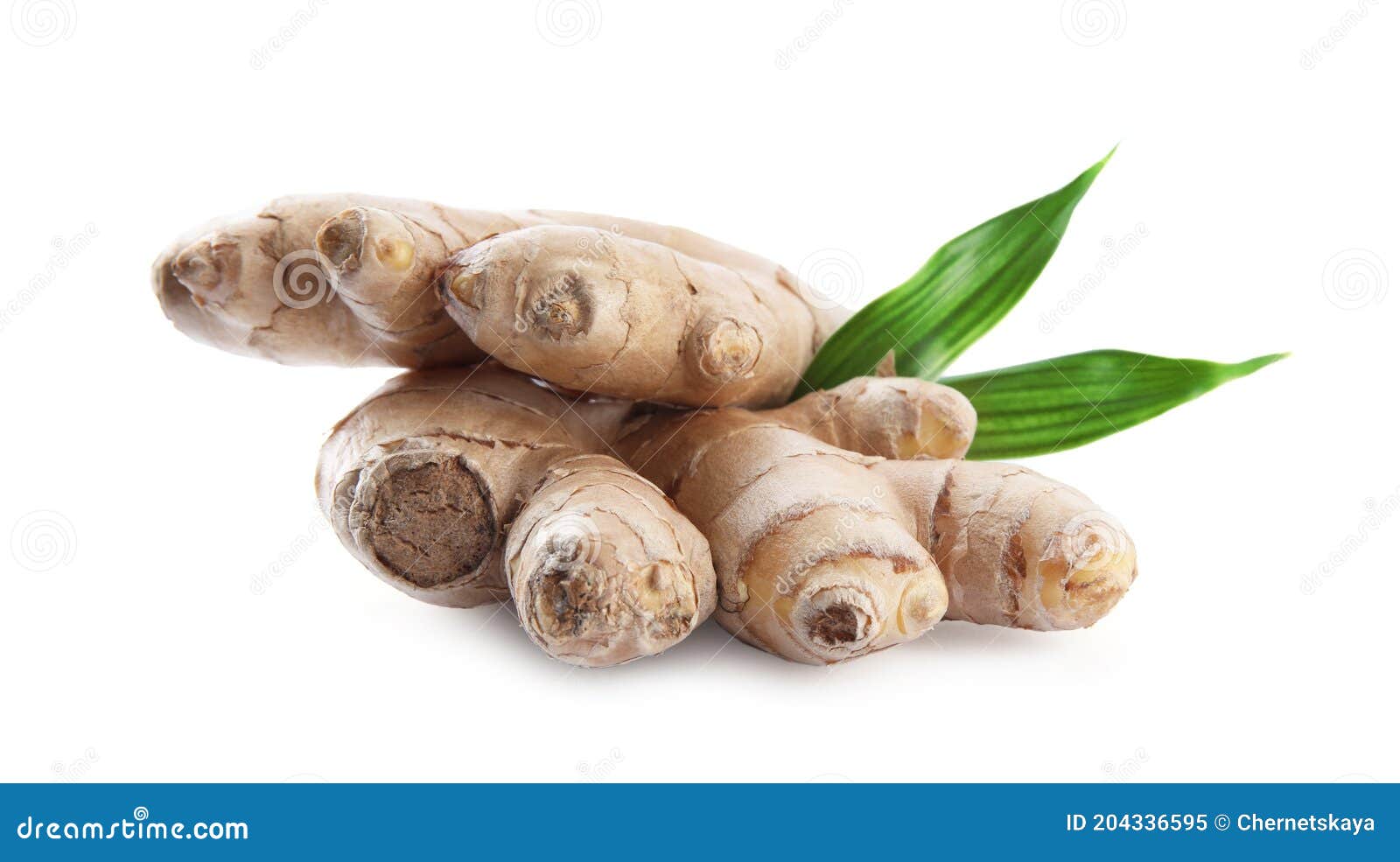 Whole Fresh Ginger with Leaves Isolated on White Background Stock Image ...