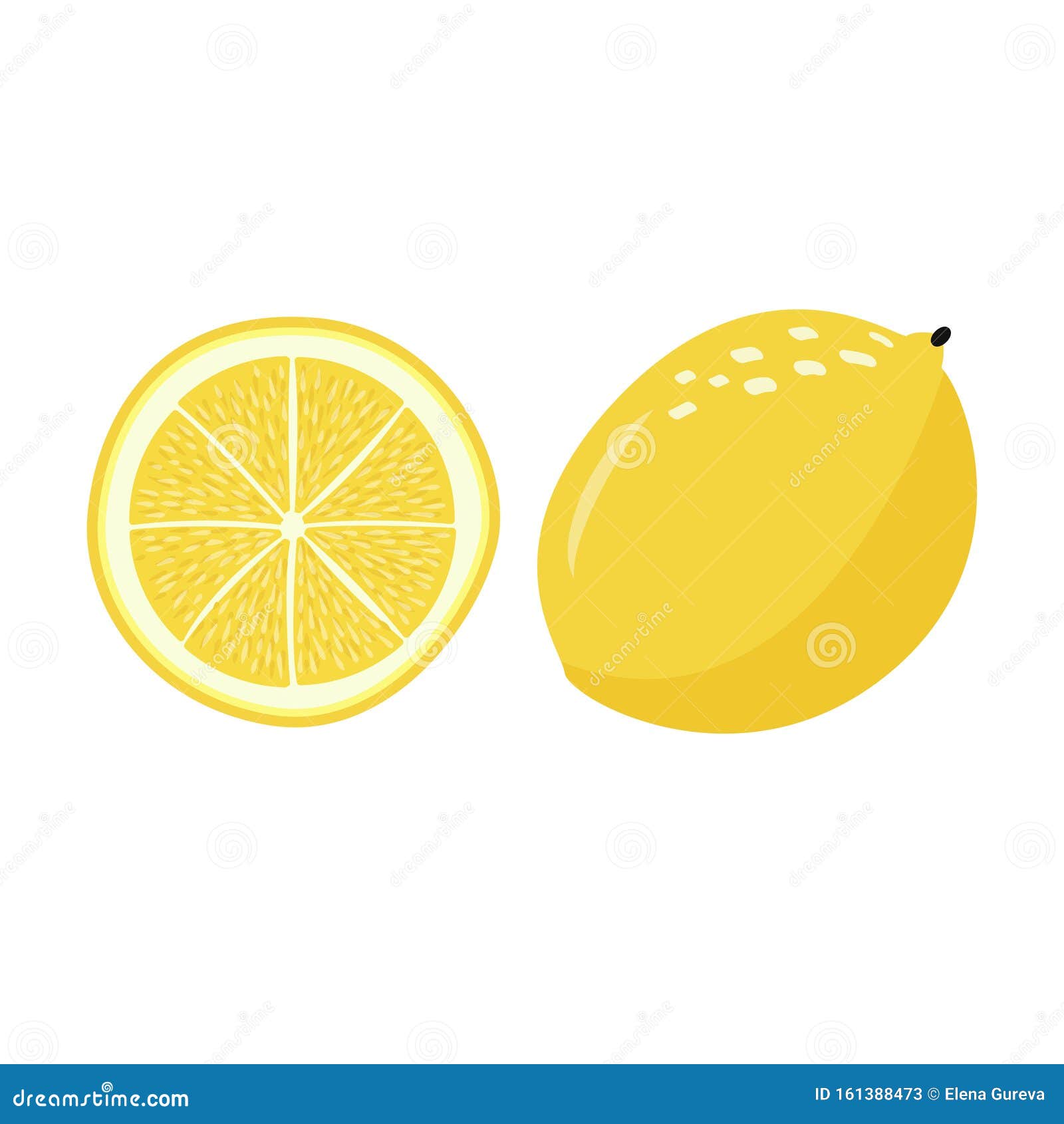 Whole Fresh Lemon with Slice. Simple Vector Illustration. Stock Vector ...