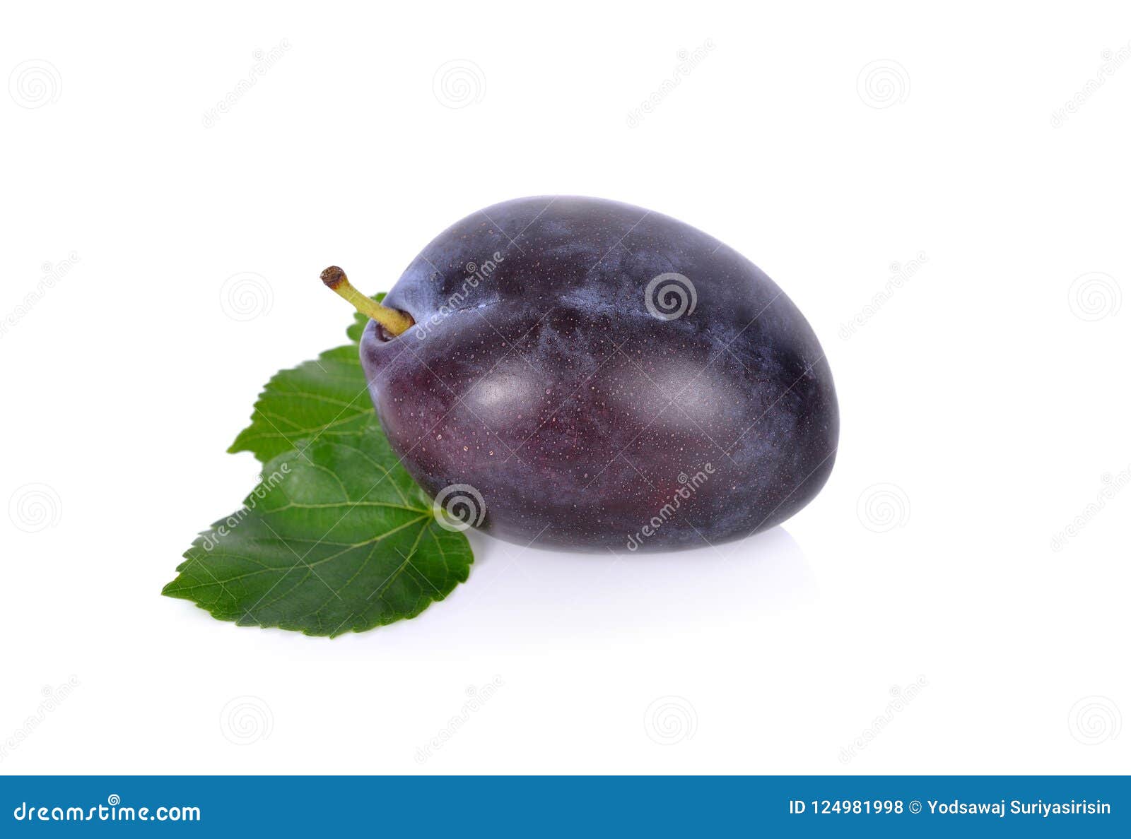 Whole Fresh Prunes with Leaf on White Background Stock Photo - Image of ...