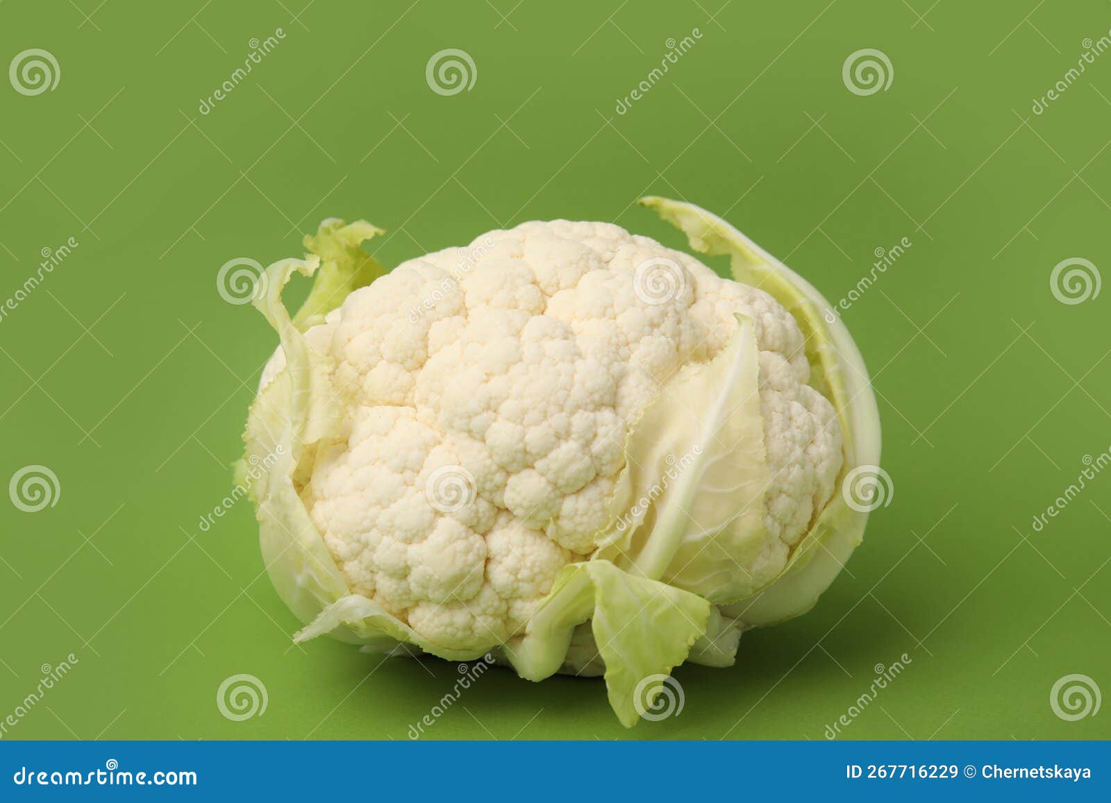 Whole Fresh Raw Cauliflower on Green Background Stock Image - Image of ...