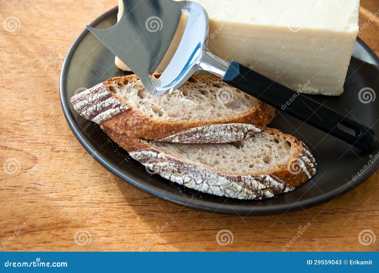 Whole Grain Bread, Cheese, and Knife on a Plate Stock Image - Image of ...